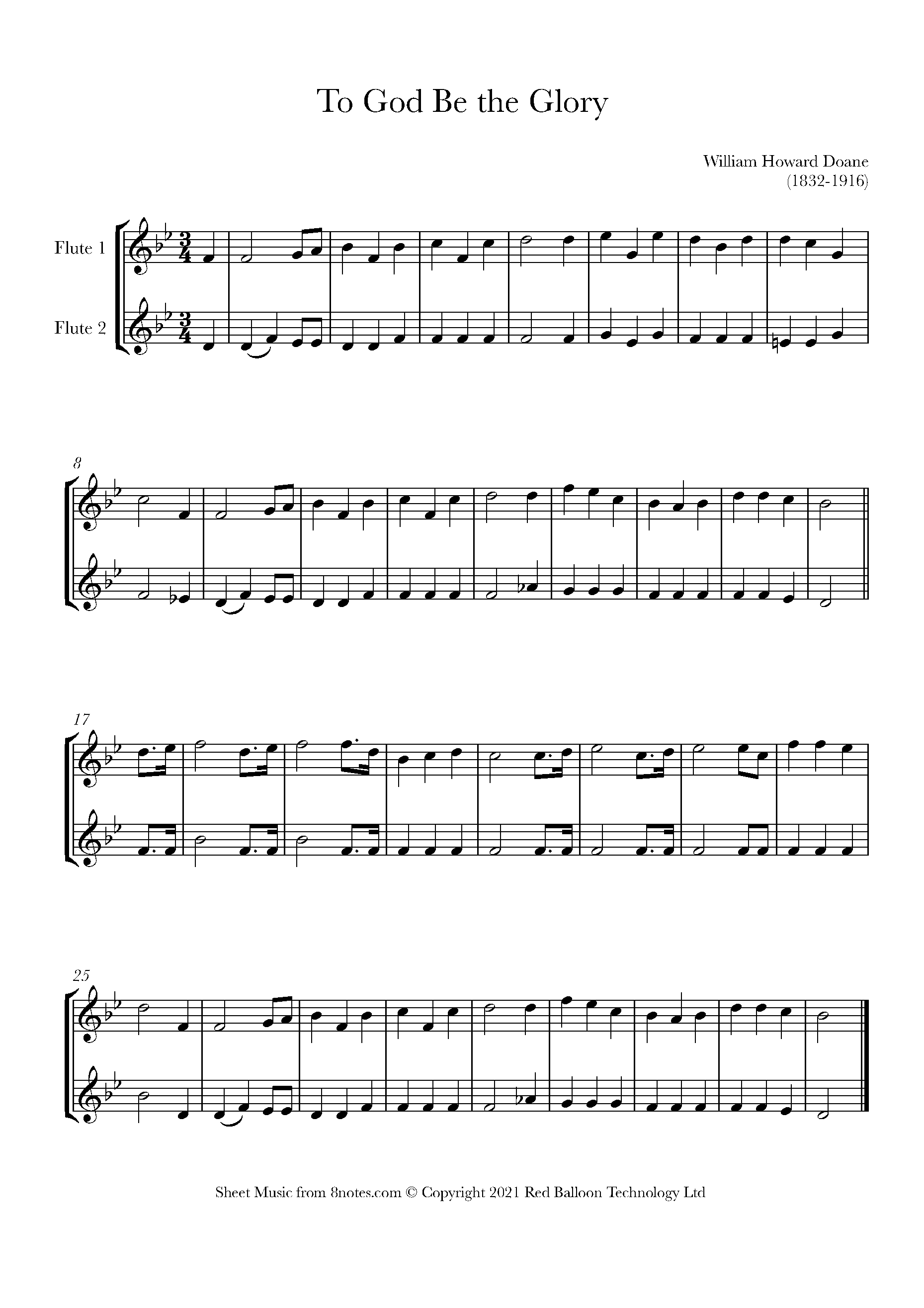 William H. Doane - To God Be the Glory (Doane) Sheet music for Flute ...