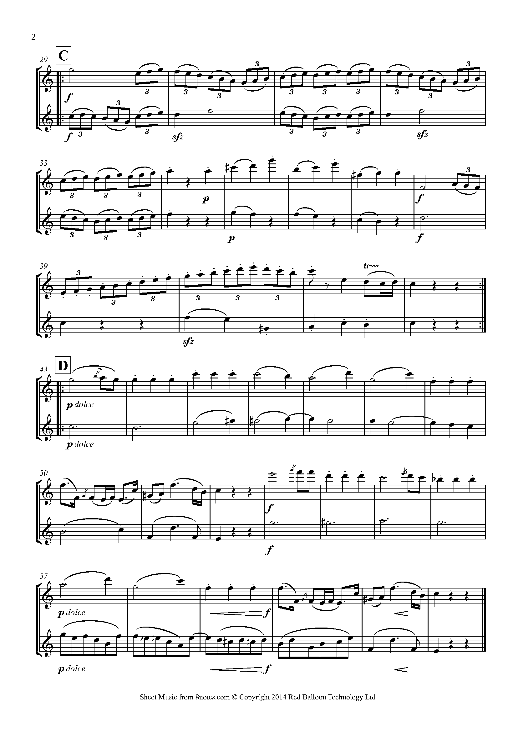 Haydn - Three Duets Menuetto 2 Sheet music for Flute Duet - 8notes.com