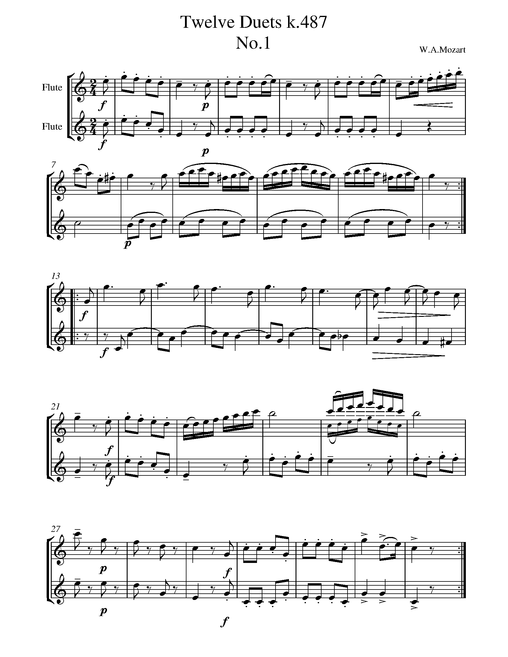 Mozart - Twelve Duets k.487 no.1 Sheet music for Flute Duet - 8notes.com