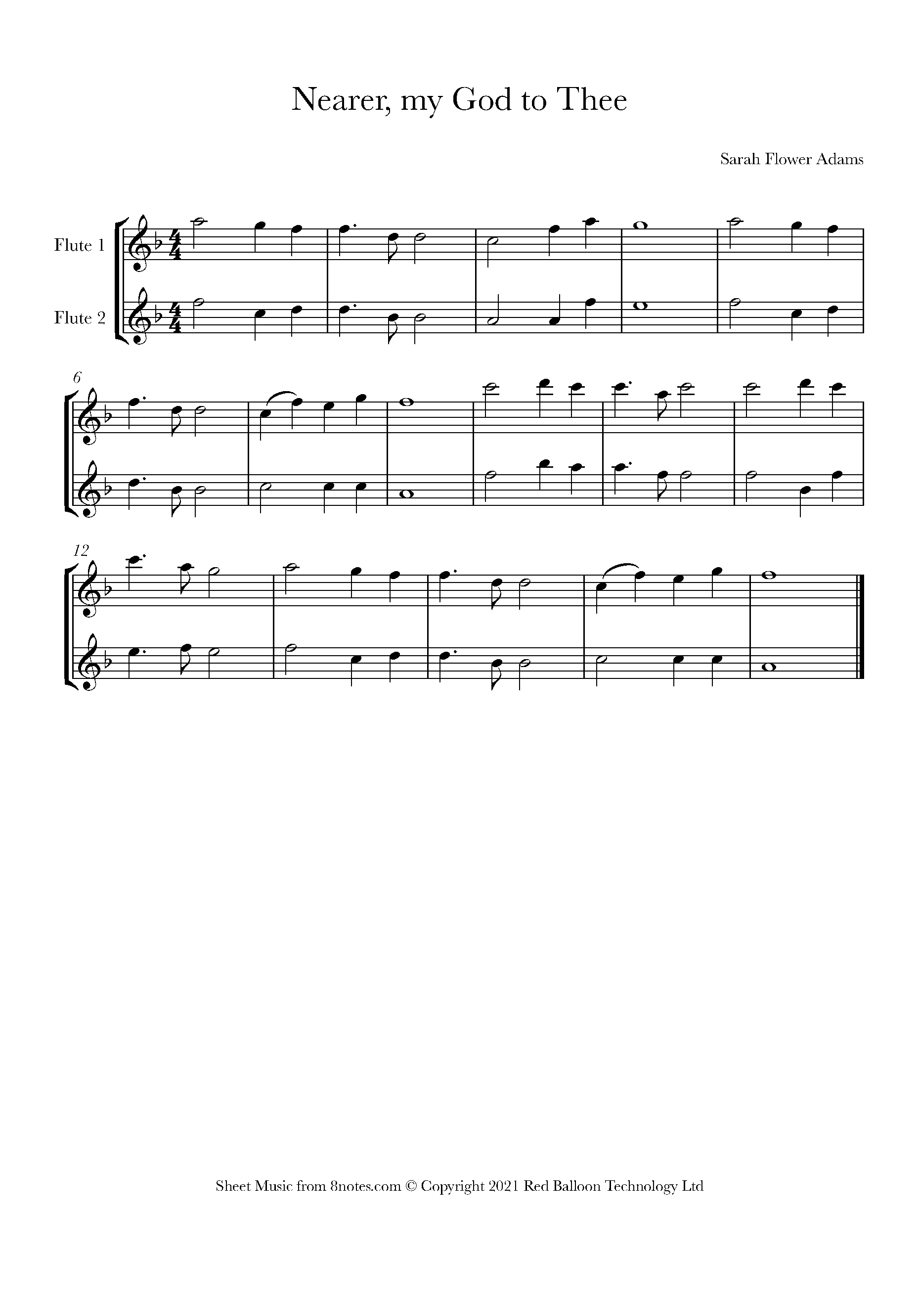 Adams - Nearer my God to Thee Sheet music for Flute Duet - 8notes.com
