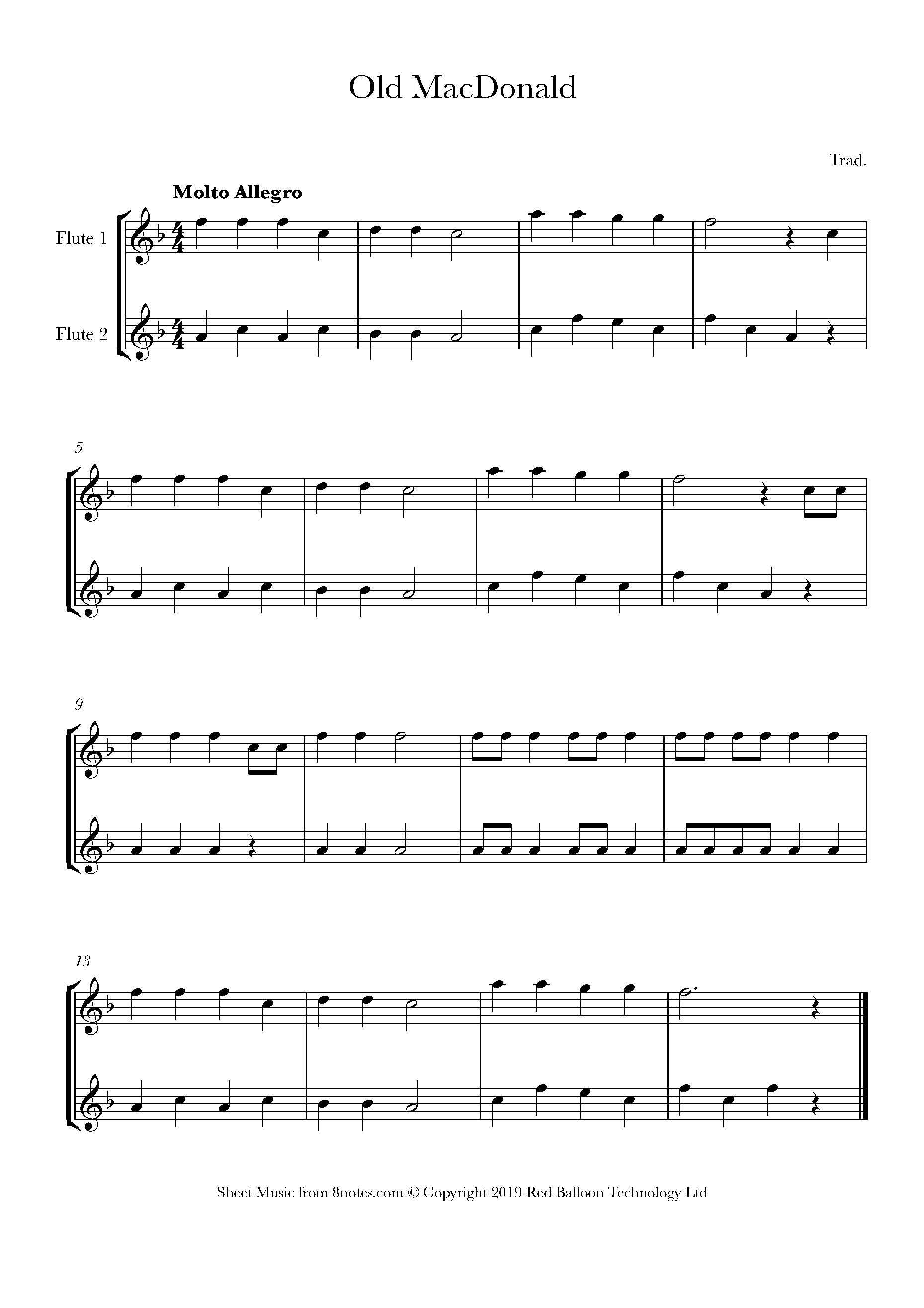 Old MacDonald Sheet music for Flute Duet - 8notes.com