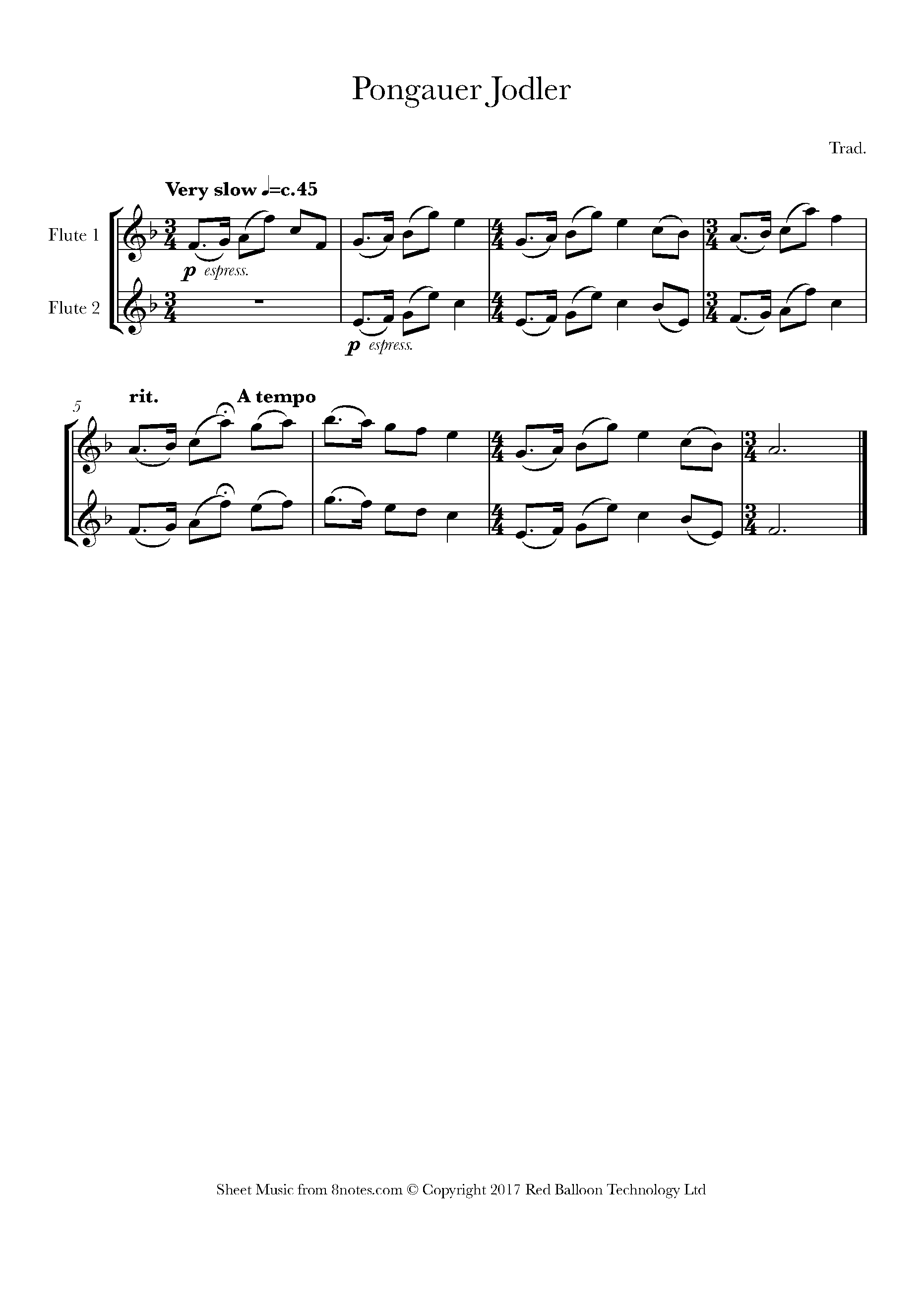 Pongauer Jodler Sheet music for Flute Duet - 8notes.com