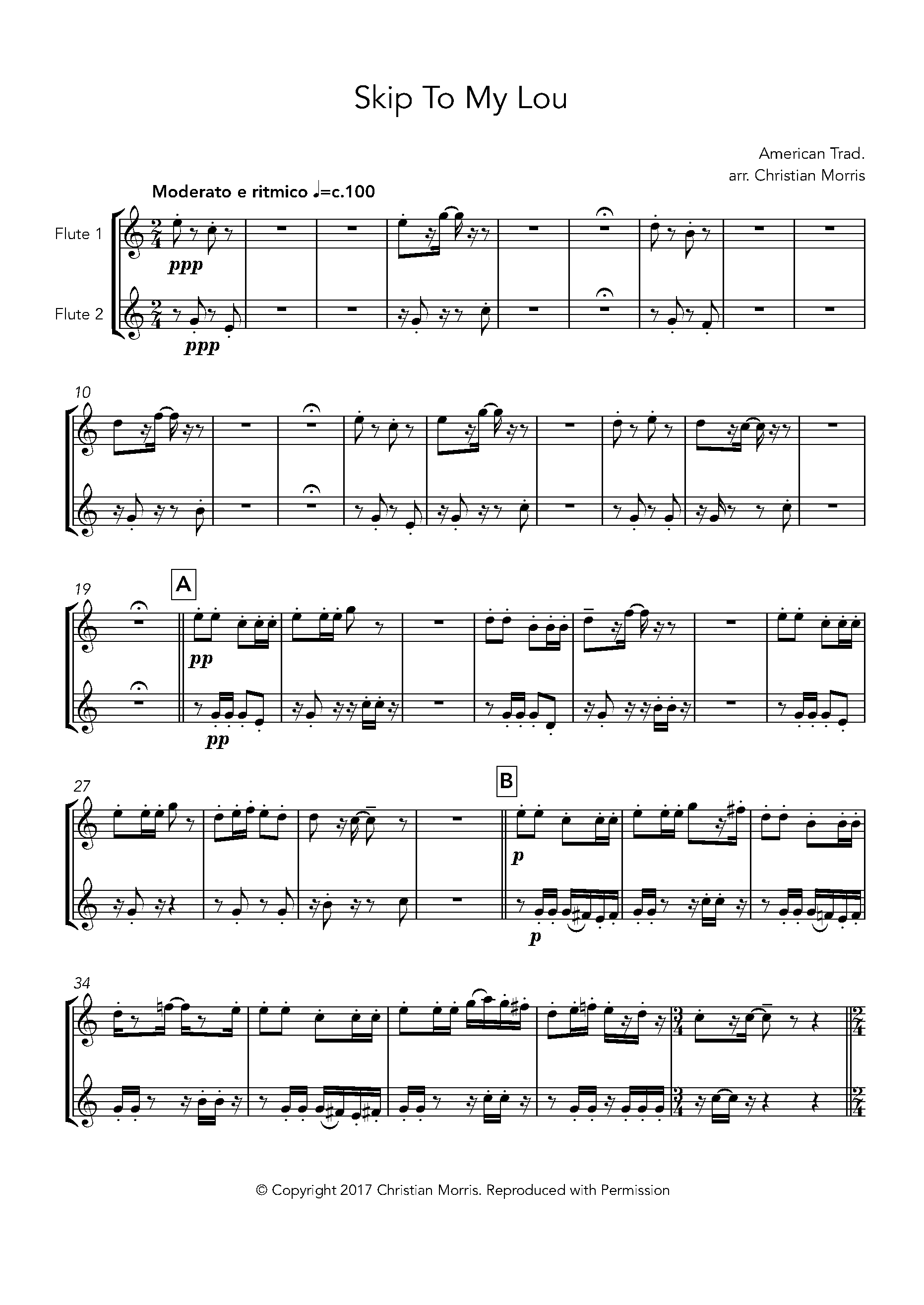 Morris - Skip to my Lou (Fantasy on) Sheet music for Flute Duet ...