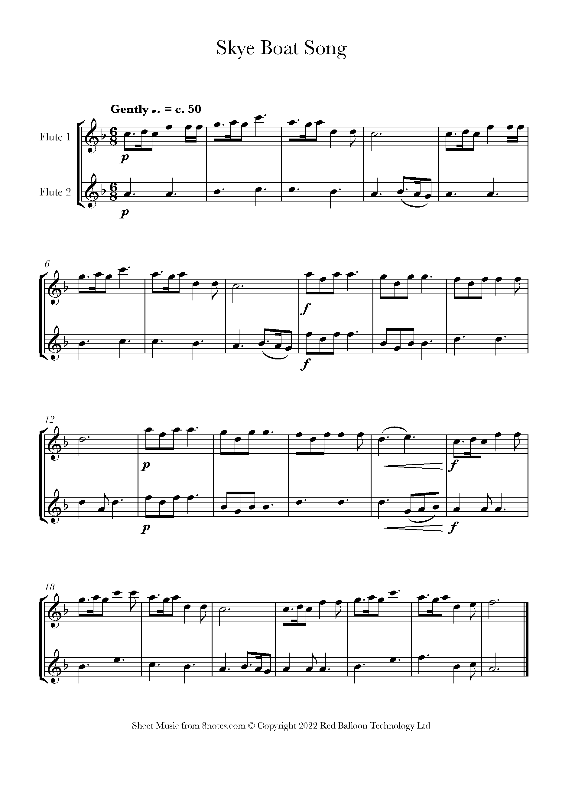 Skye Boat Song Sheet music for Flute Duet - 8notes.com
