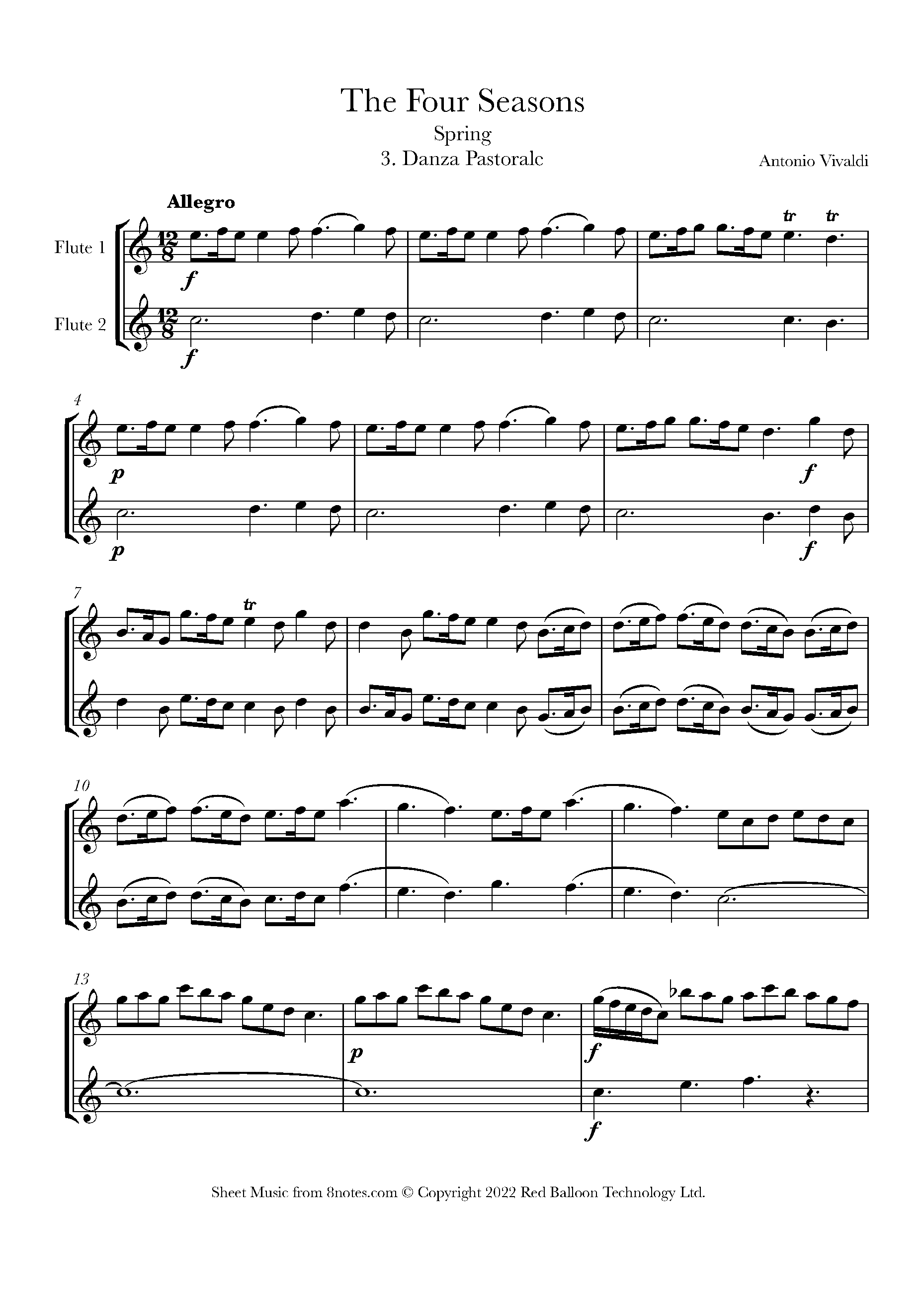 Vivaldi - Spring from the Four Seasons, 3. Danza Pastorale Sheet music ...
