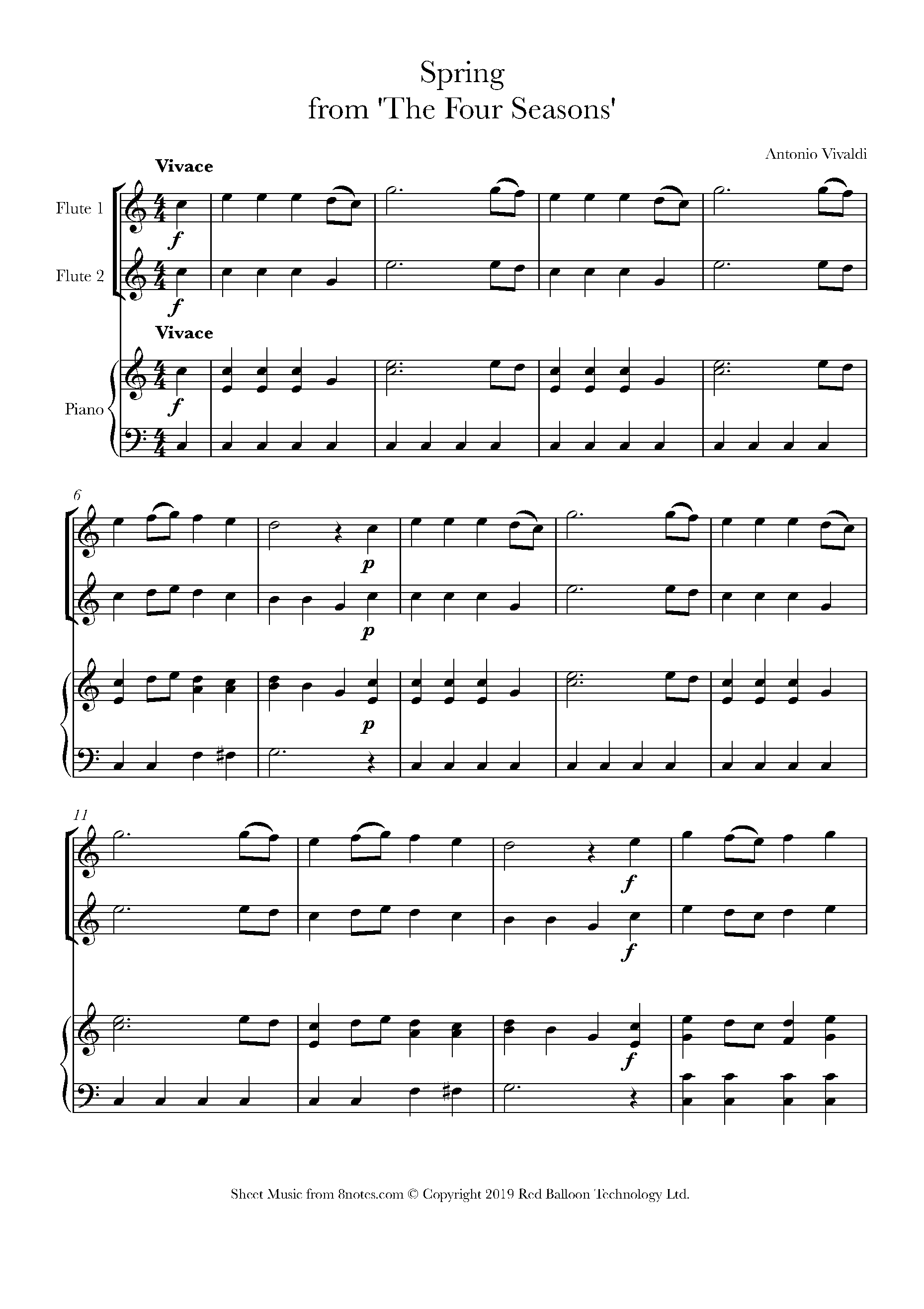 Vivaldi - Spring from 'The Four Seasons' Sheet music for Flute Duet ...