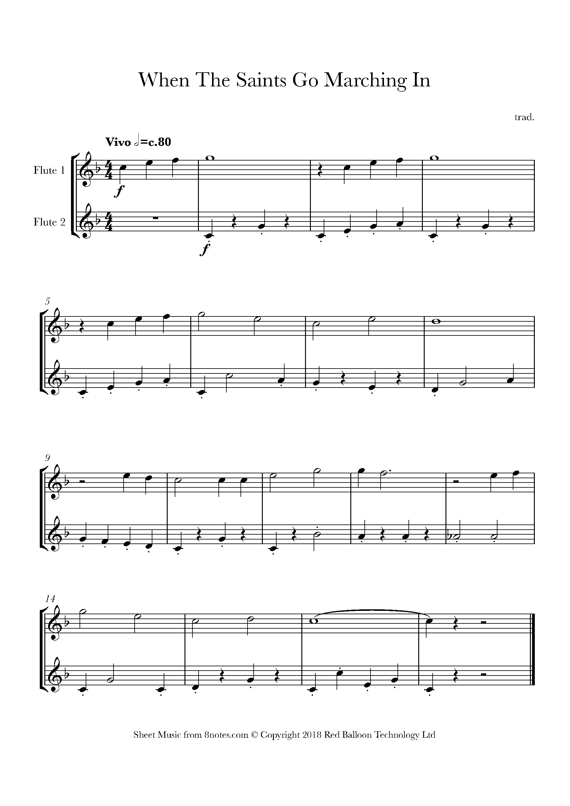 When the saints go marching in Sheet music for Flute Duet - 8notes.com