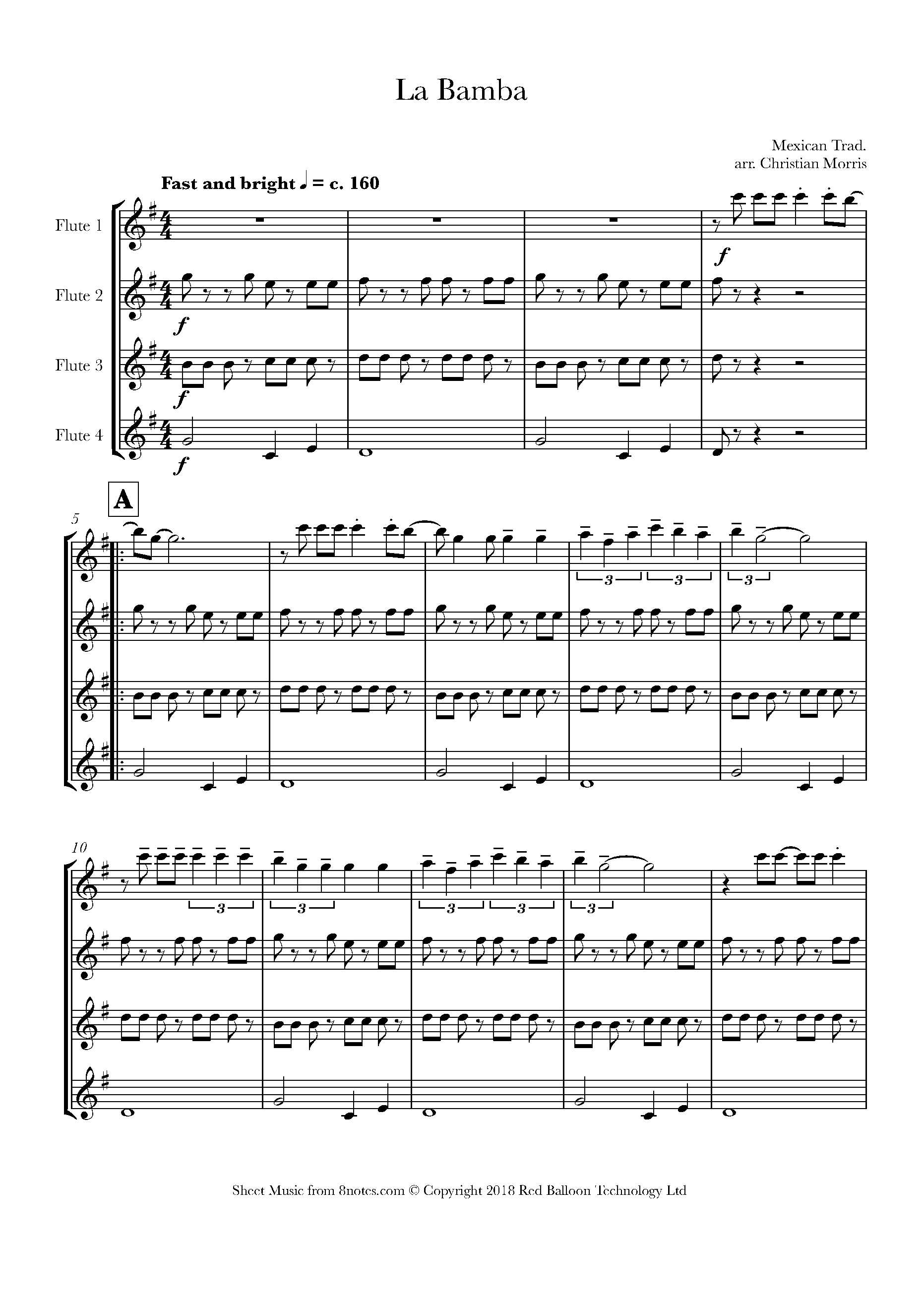 La bamba Sheet music for Flute Quartet - 8notes.com