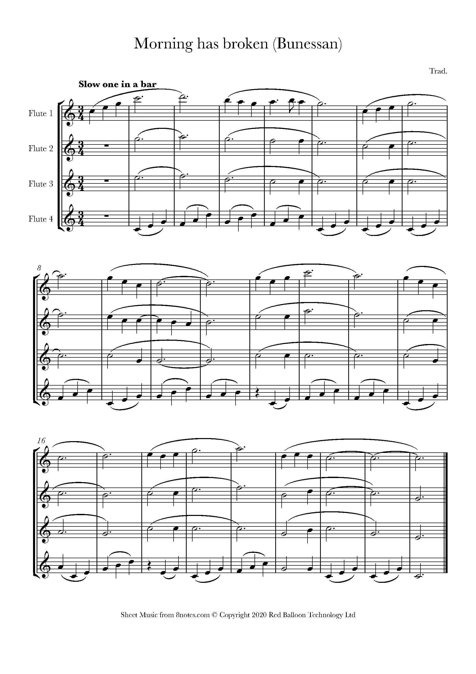 Morning has Broken (Bunessan) Sheet music for Flute Quartet - 8notes.com