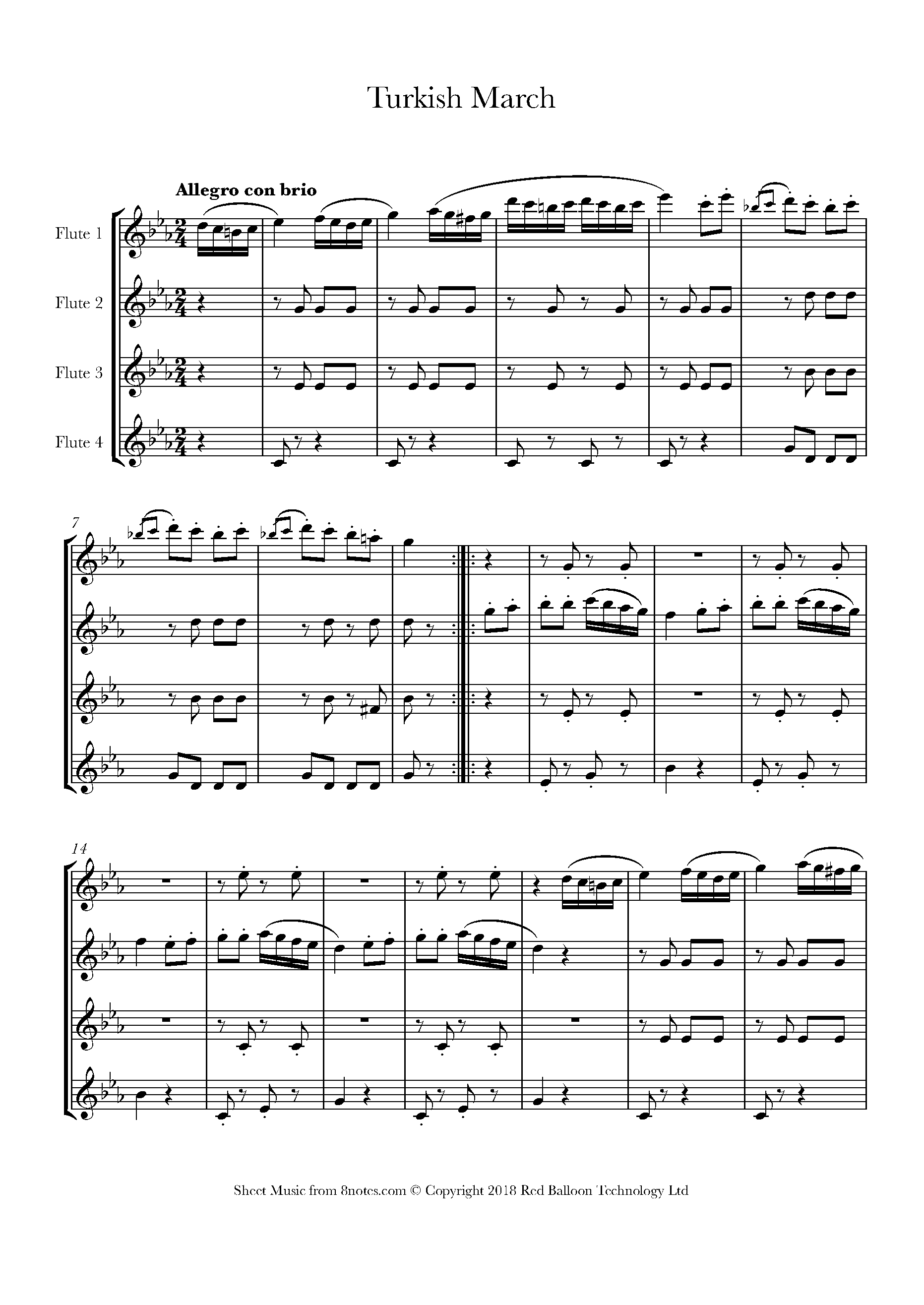 Mozart - Rondo Alla Turca (Turkish March) Sheet music for Flute Quartet ...