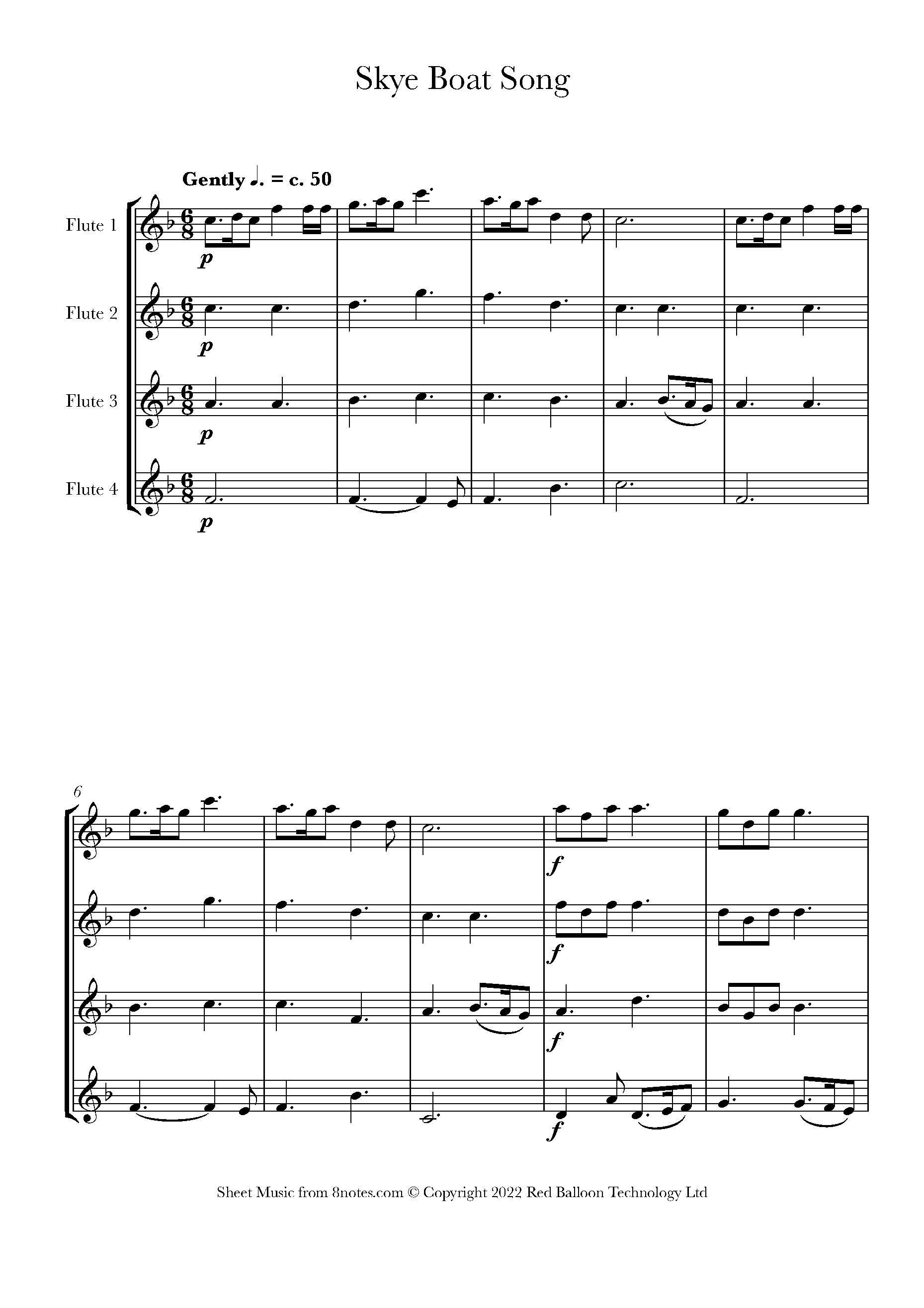 Skye Boat Song Sheet music for Flute Quartet - 8notes.com