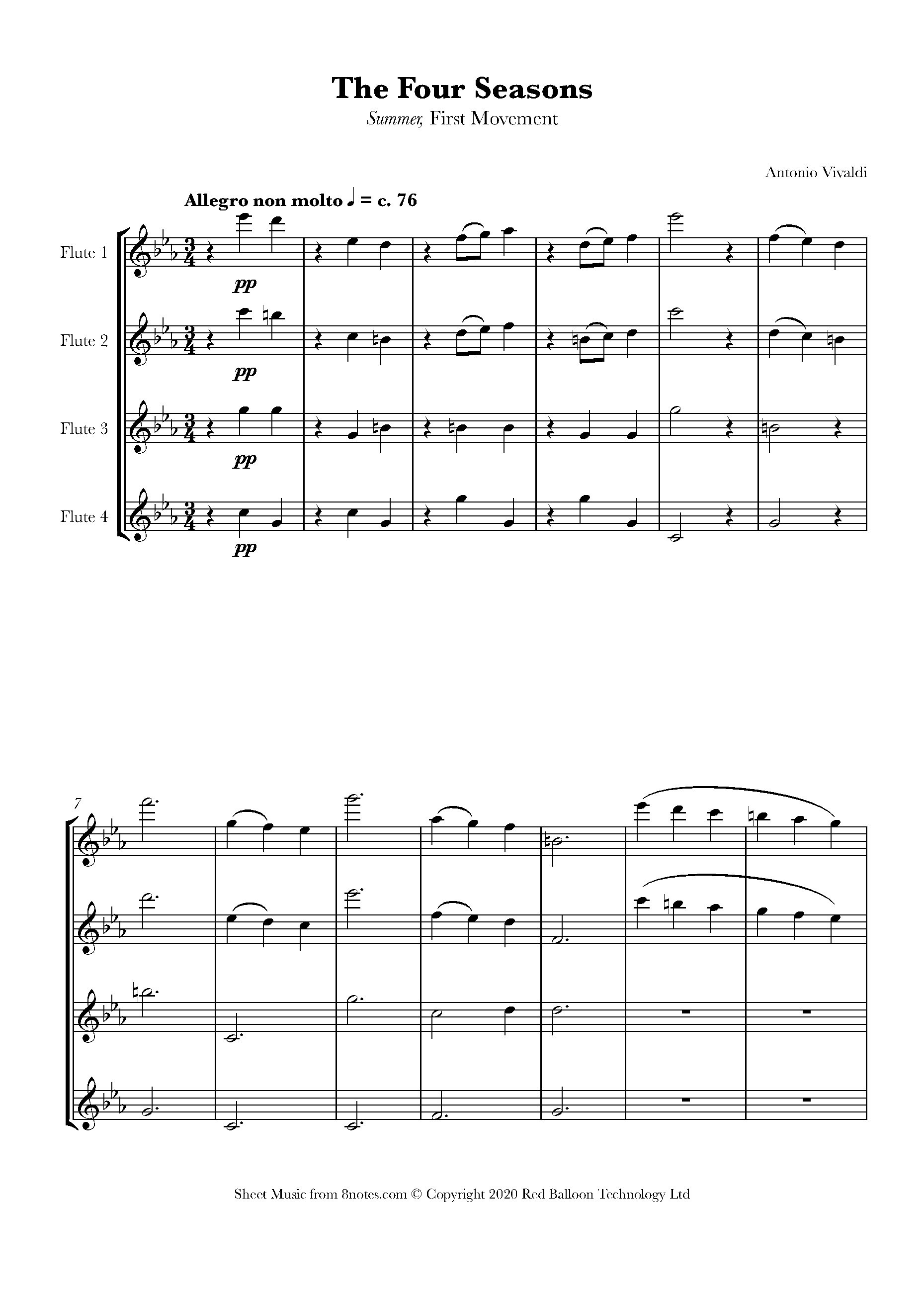 Vivaldi - The Four Seasons Summer, First Movement Theme Sheet music for ...