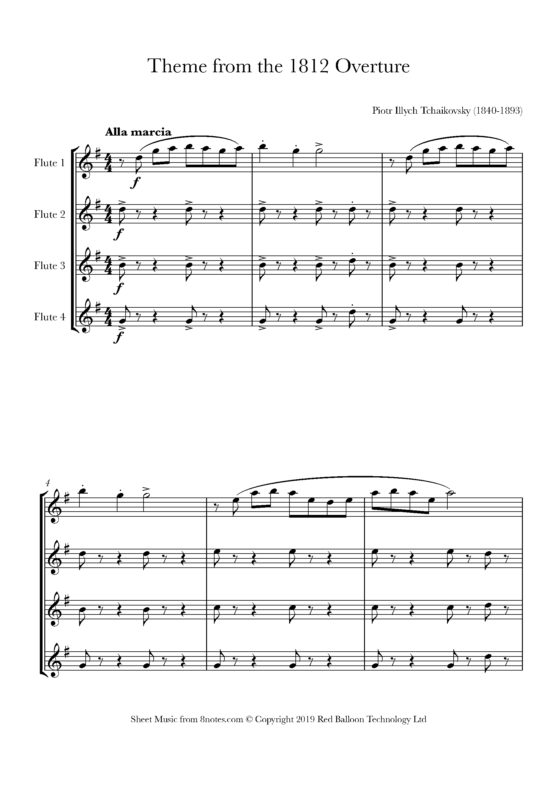 Tchaikovsky - Theme from the 1812 Overture Sheet music for Flute ...
