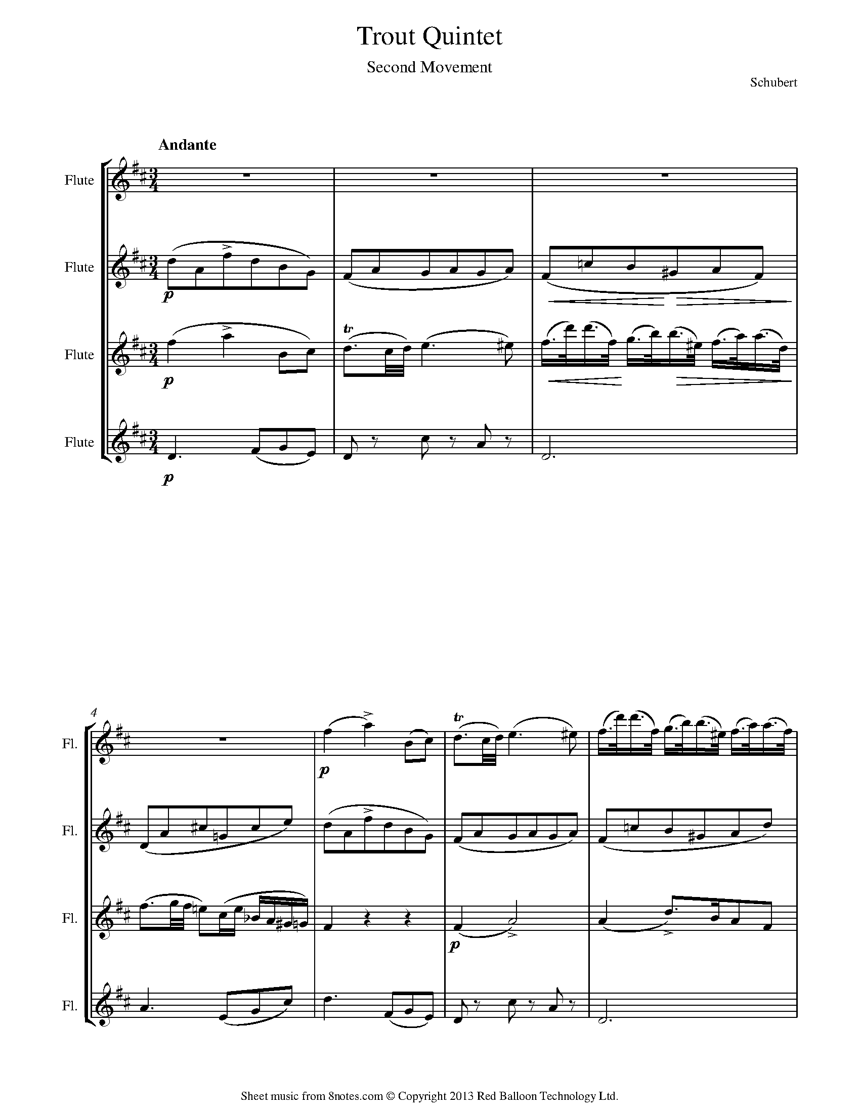 Schubert - Theme from The Trout Quintet Sheet music for Flute Quartet ...