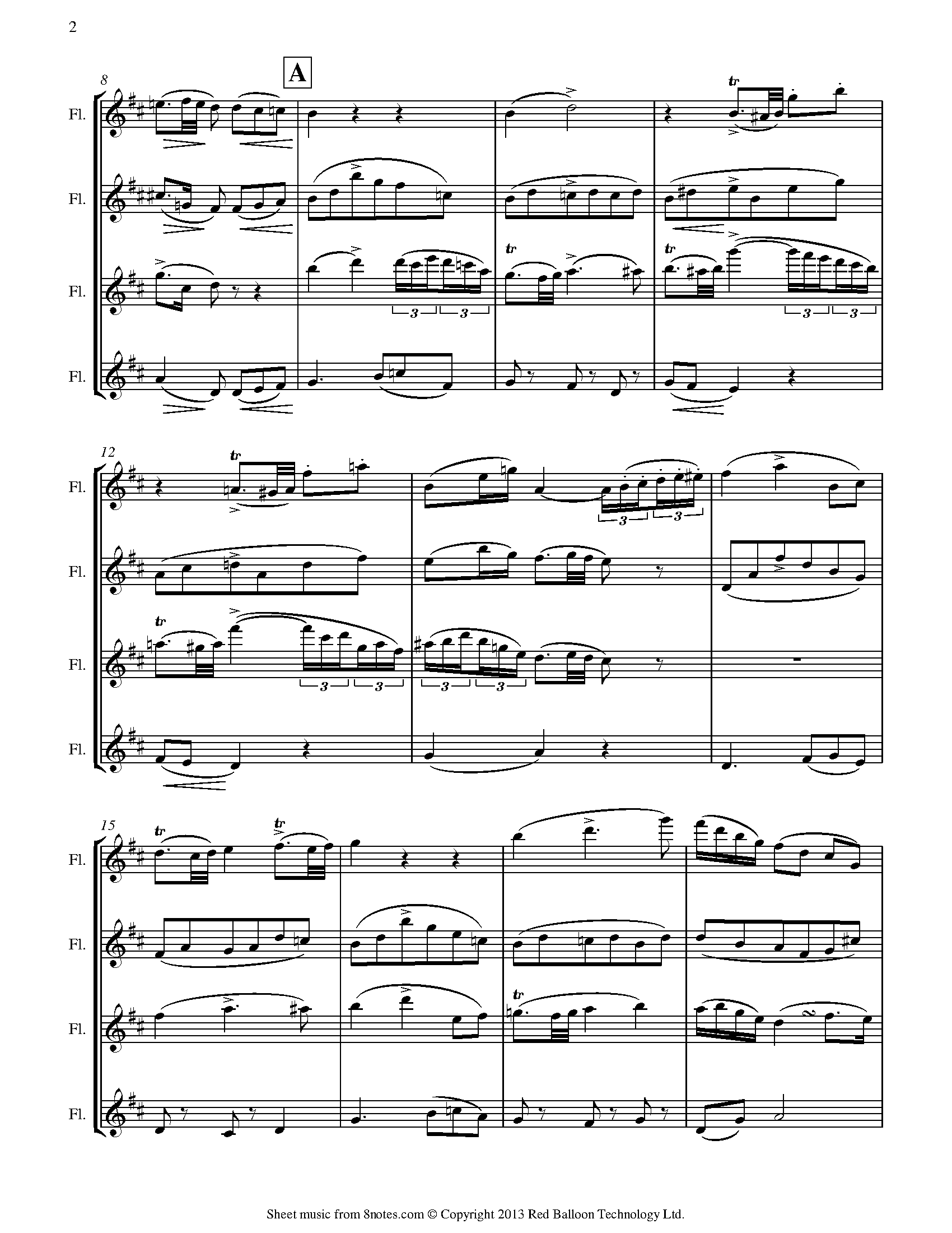 Schubert - Theme from The Trout Quintet Sheet music for Flute Quartet ...