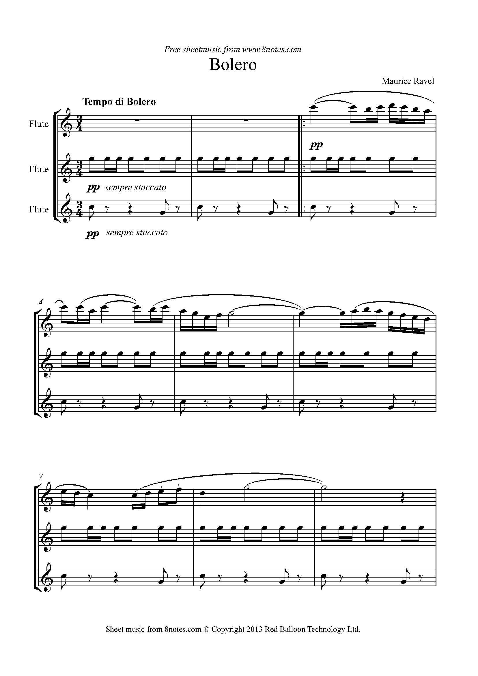 Ravel - Bolero Sheet music for Flute Trio - 8notes.com