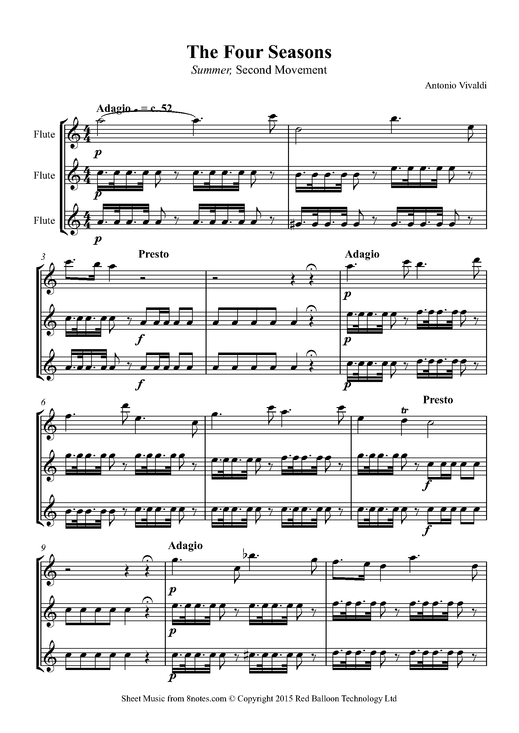 Vivaldi - The Four Seasons Summer, 2nd Movement Theme Sheet music for ...