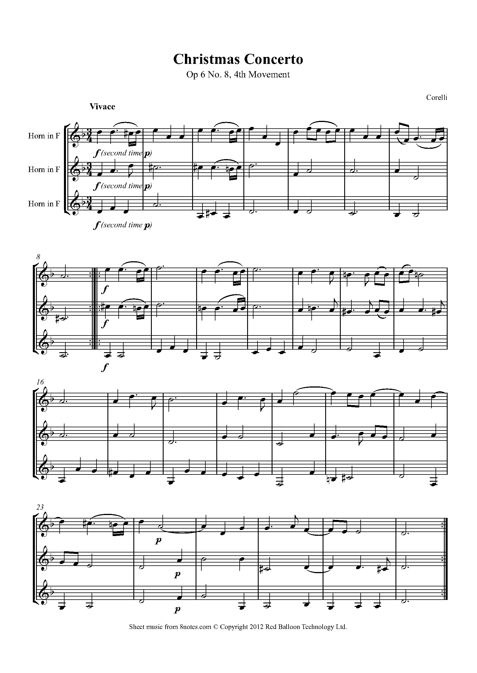 Corelli - Christmas Concerto Op 6 No. 8 4th mvt Sheet music for French ...