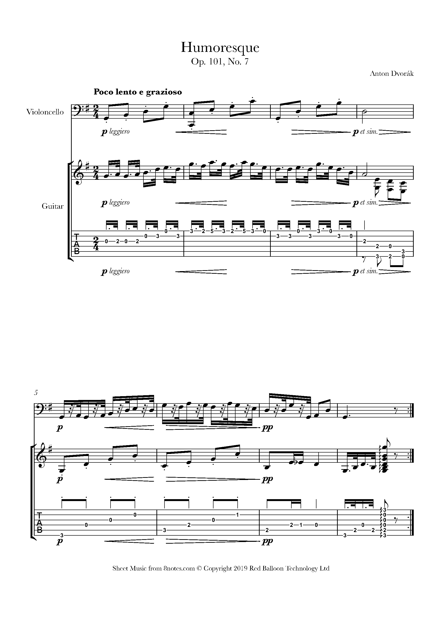 Dvořák - Humoresque Sheet music for Guitar-Cello Duet - 8notes.com