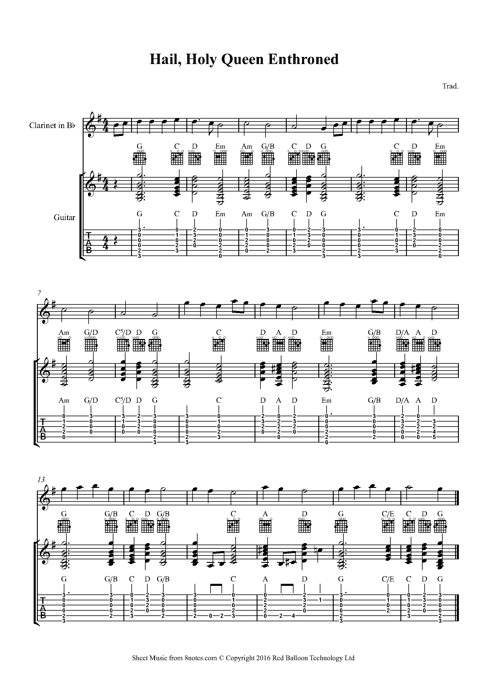Hail, Holy Queen Enthroned Sheet music for Guitar-Clarinet Duet ...