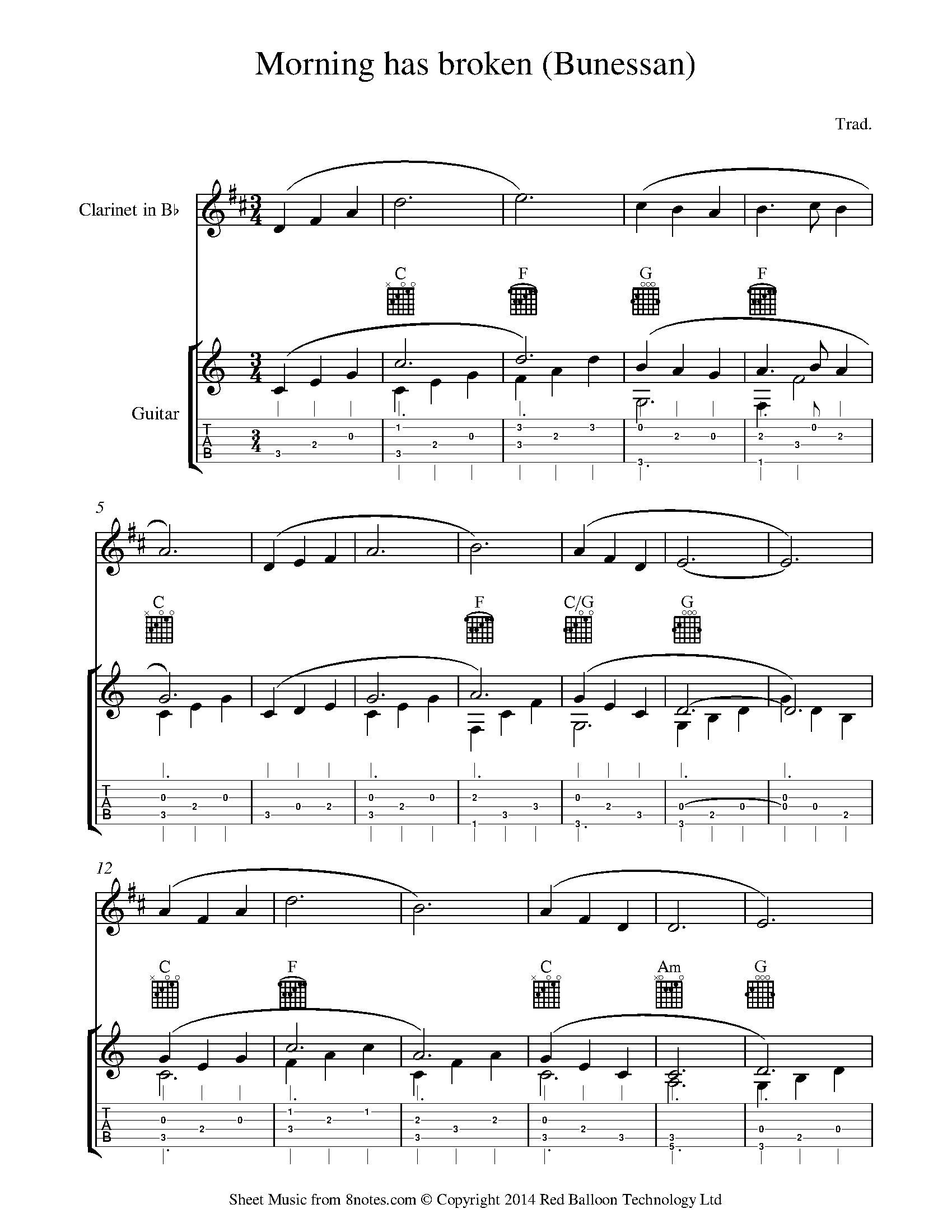 Morning has Broken (Bunessan) Sheet music for Guitar-Clarinet Duet ...