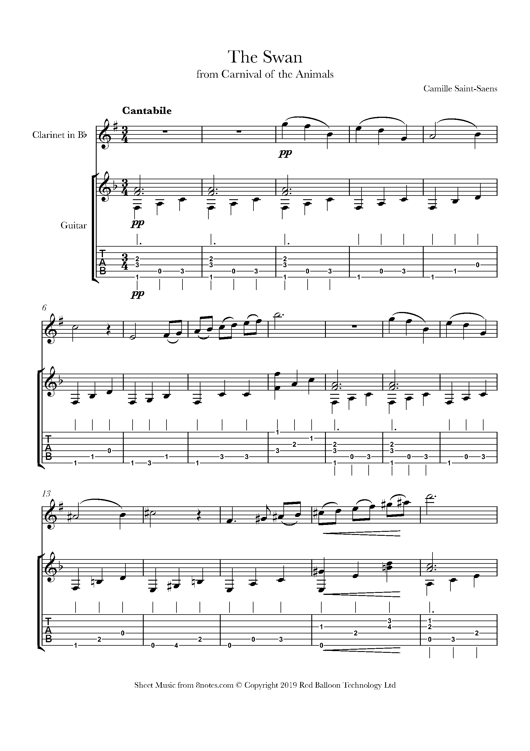 ﻿Saint-Saëns - The Swan from Carnival of the Animals Sheet music for ...