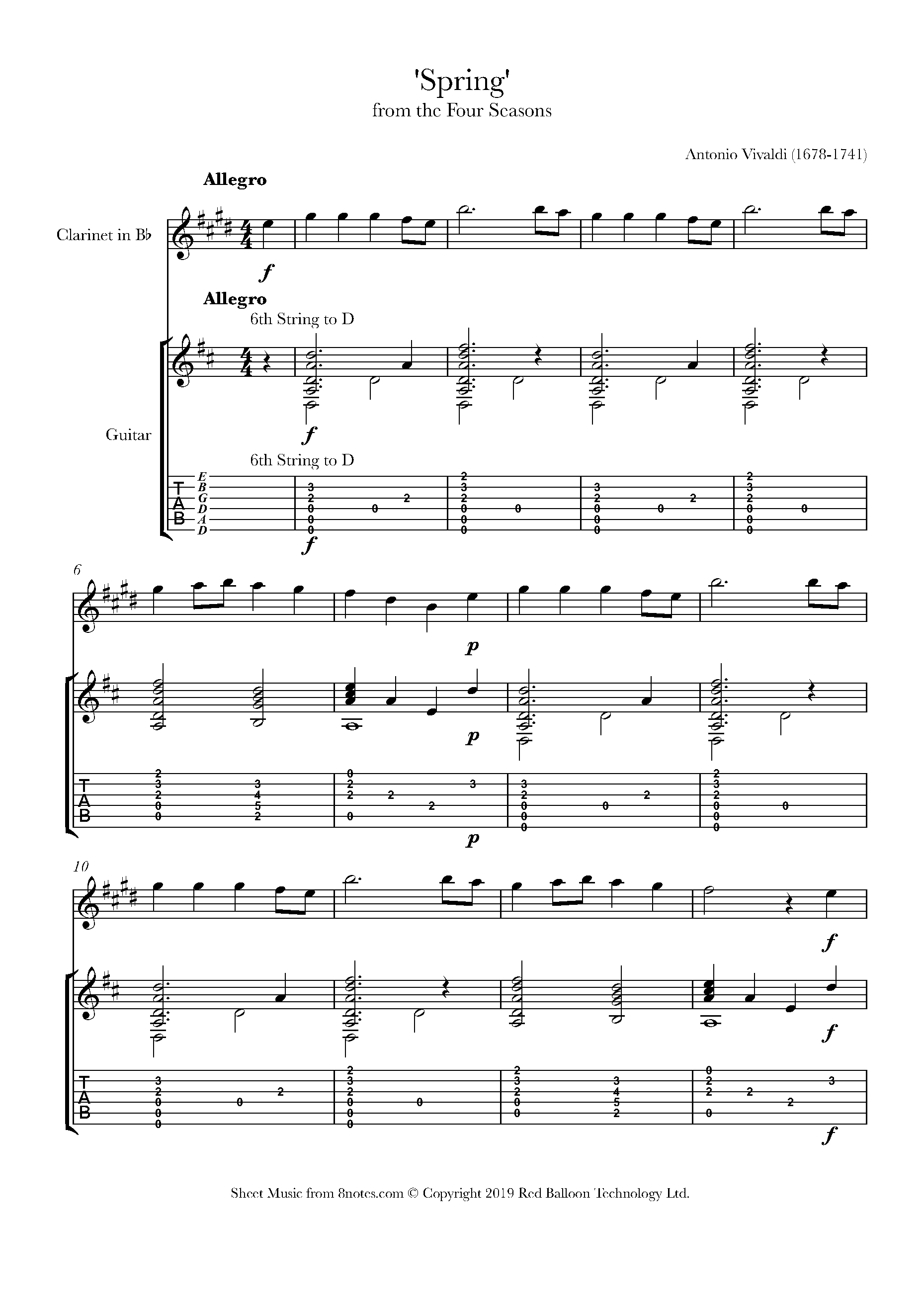 Vivaldi - Spring from 'The Four Seasons' Sheet music for Guitar ...