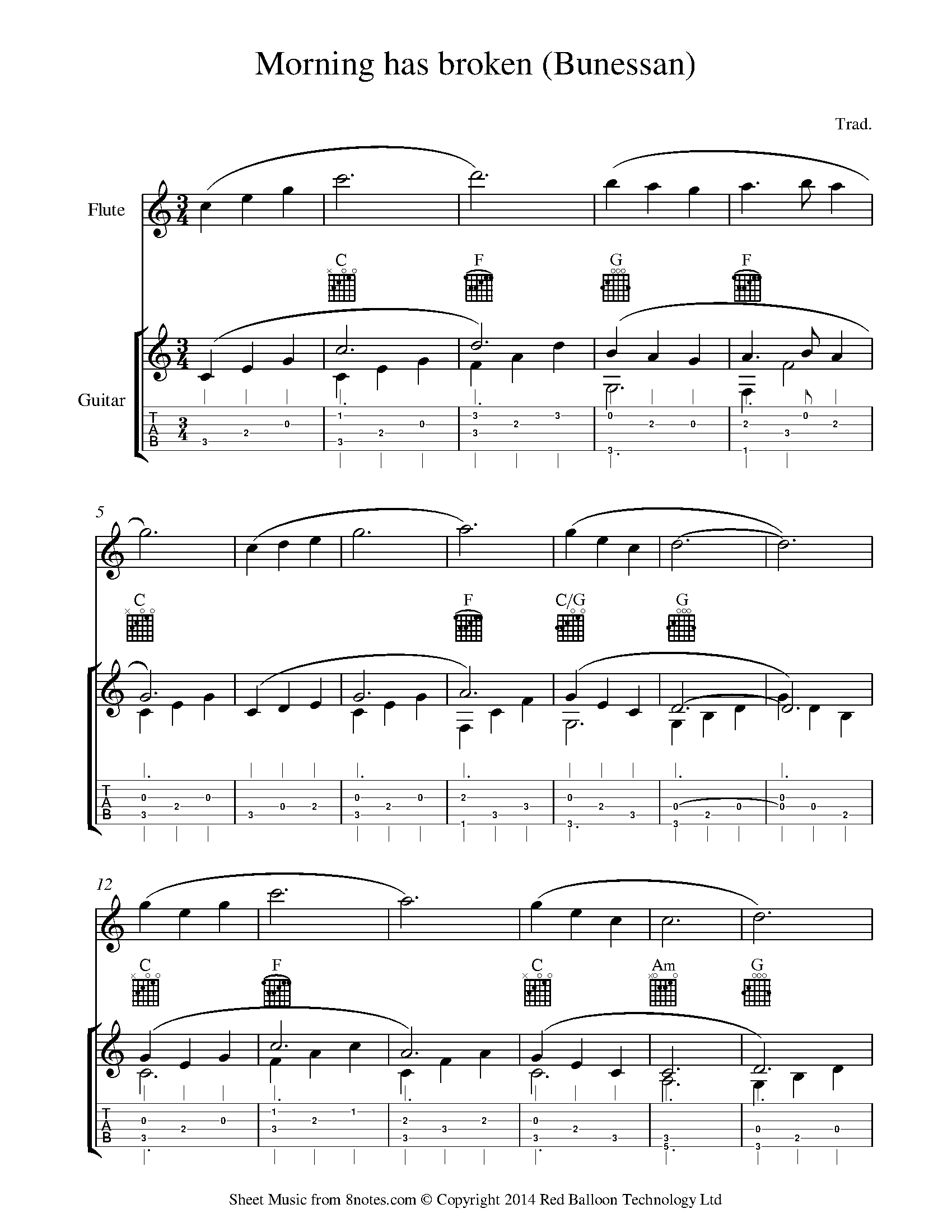 Morning has Broken (Bunessan) Sheet music for Guitar-Flute Duet ...