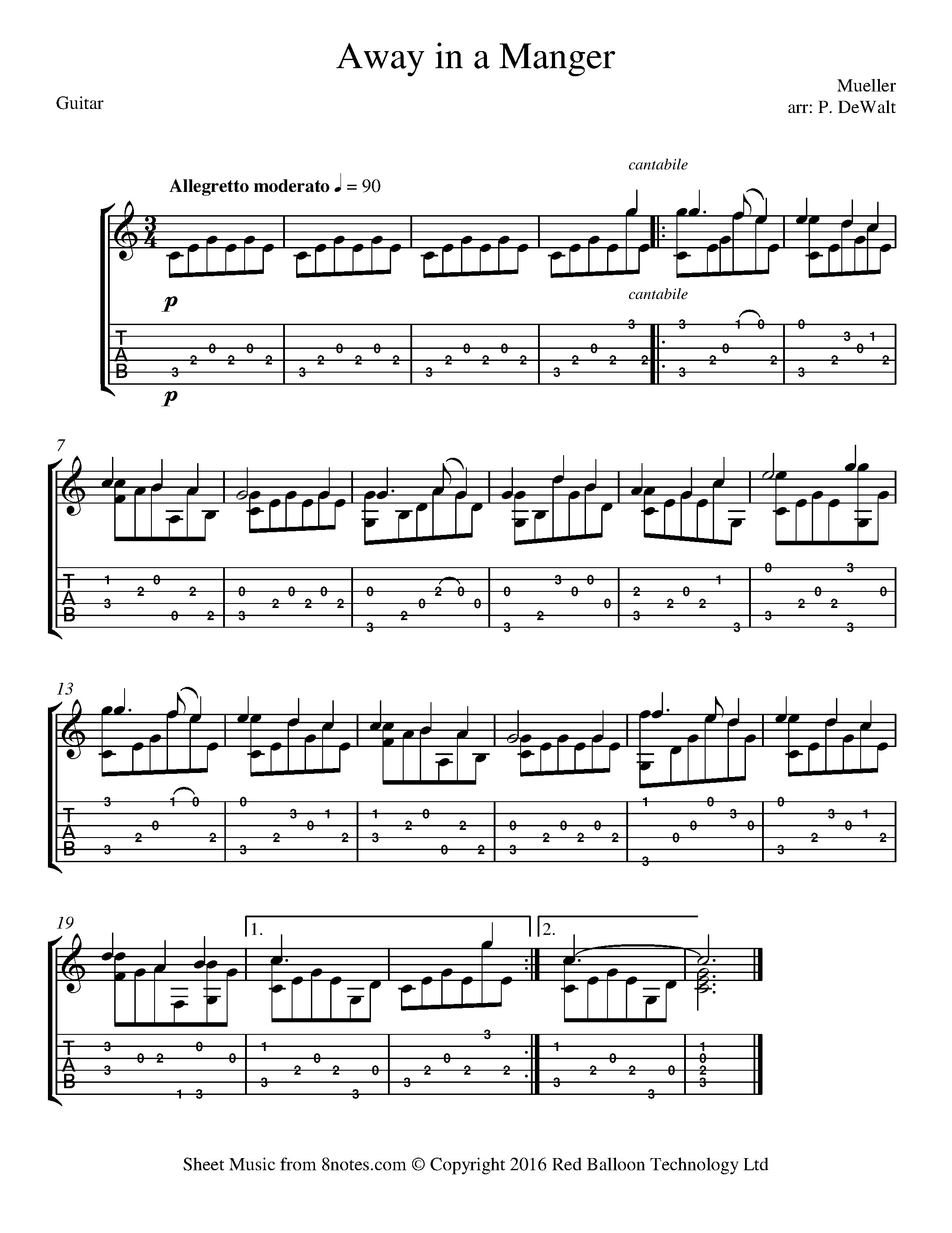 Away in a Manger Sheet music for Guitar - 8notes.com