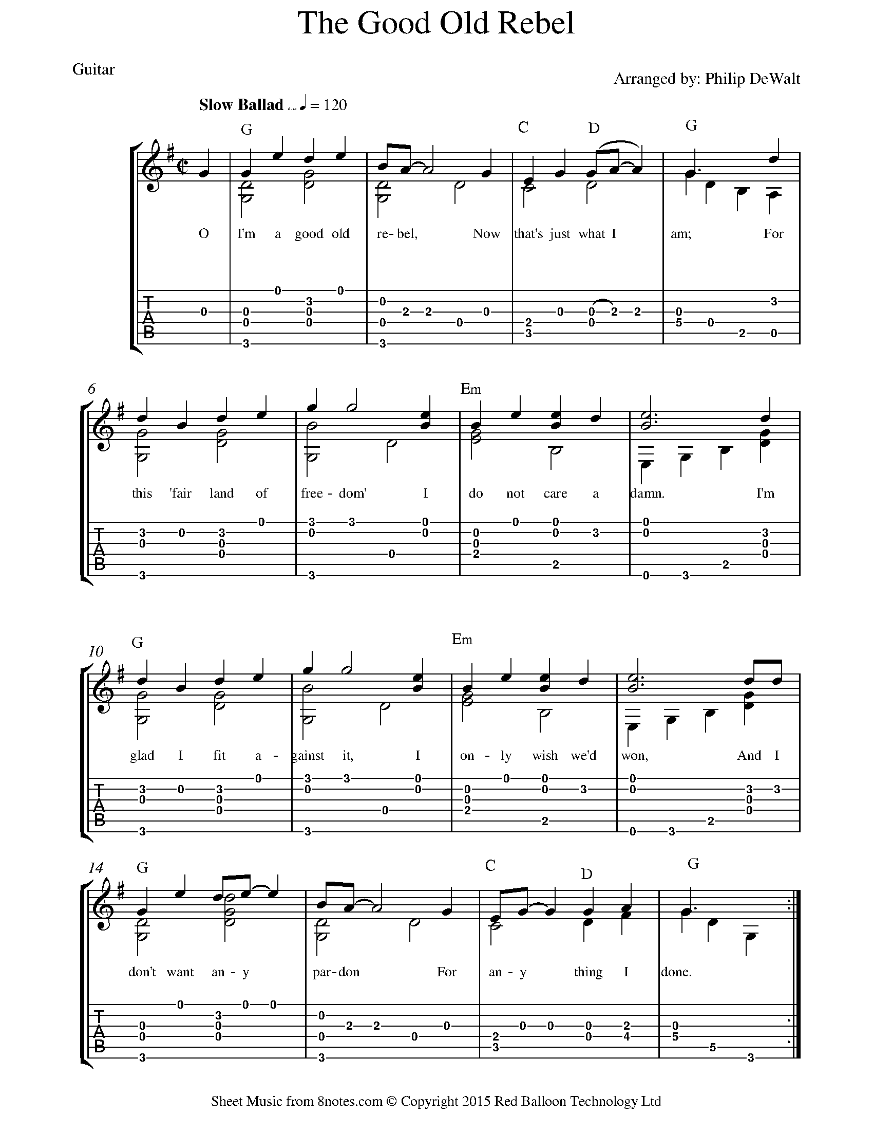 The Good Old Rebel Sheet music for Guitar - 8notes.com