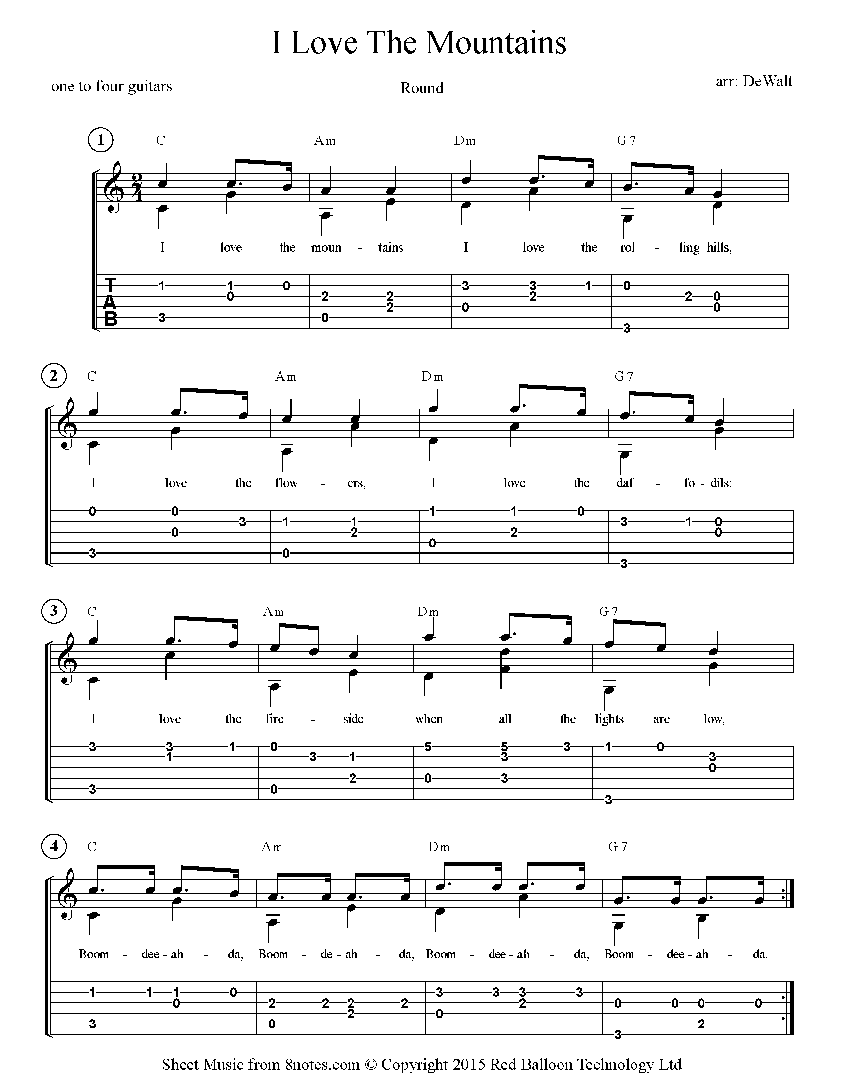 I Love The Mountains Sheet music for Guitar - 8notes.com