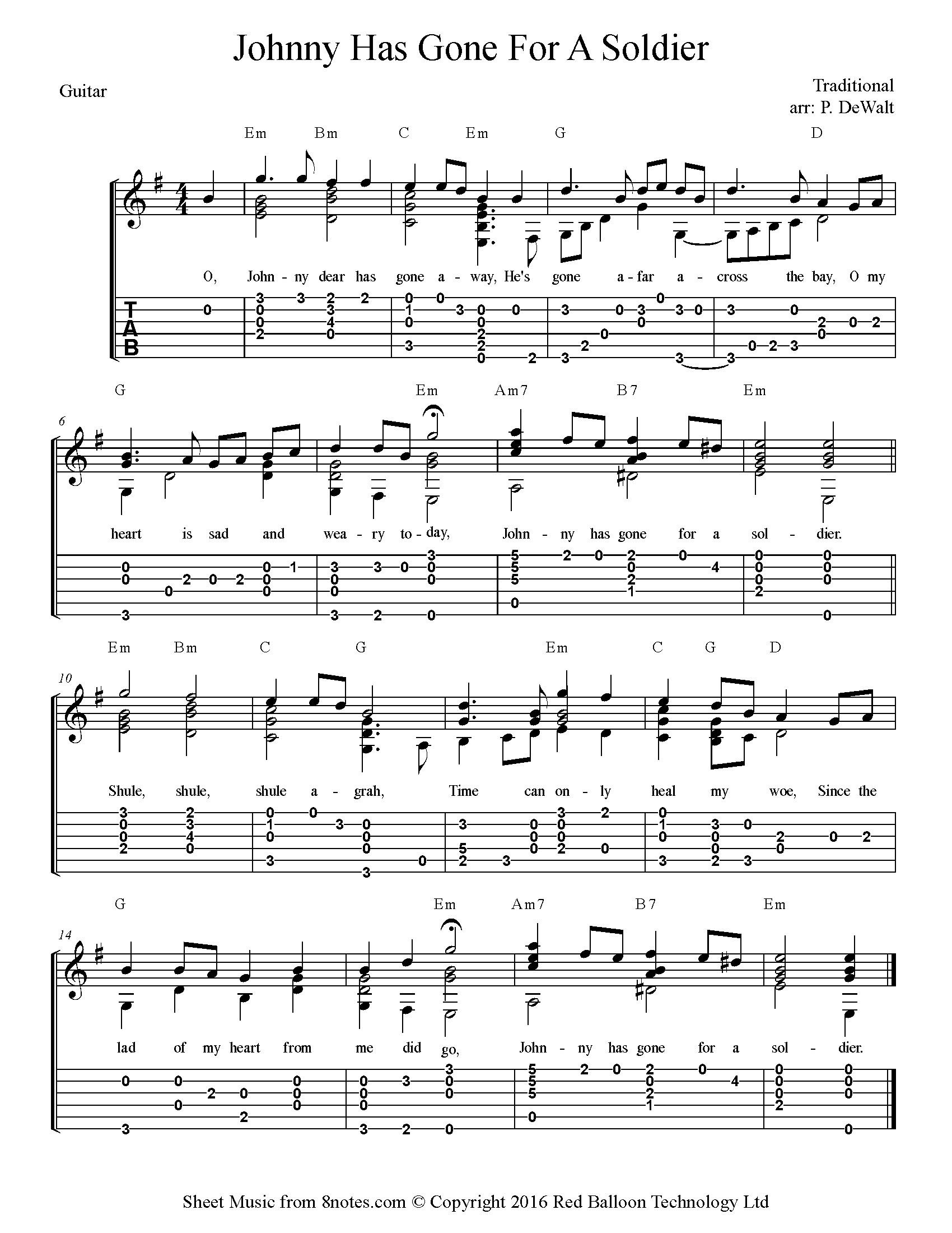 Johnny Has Gone For A Soldier Sheet music for Guitar - 8notes.com