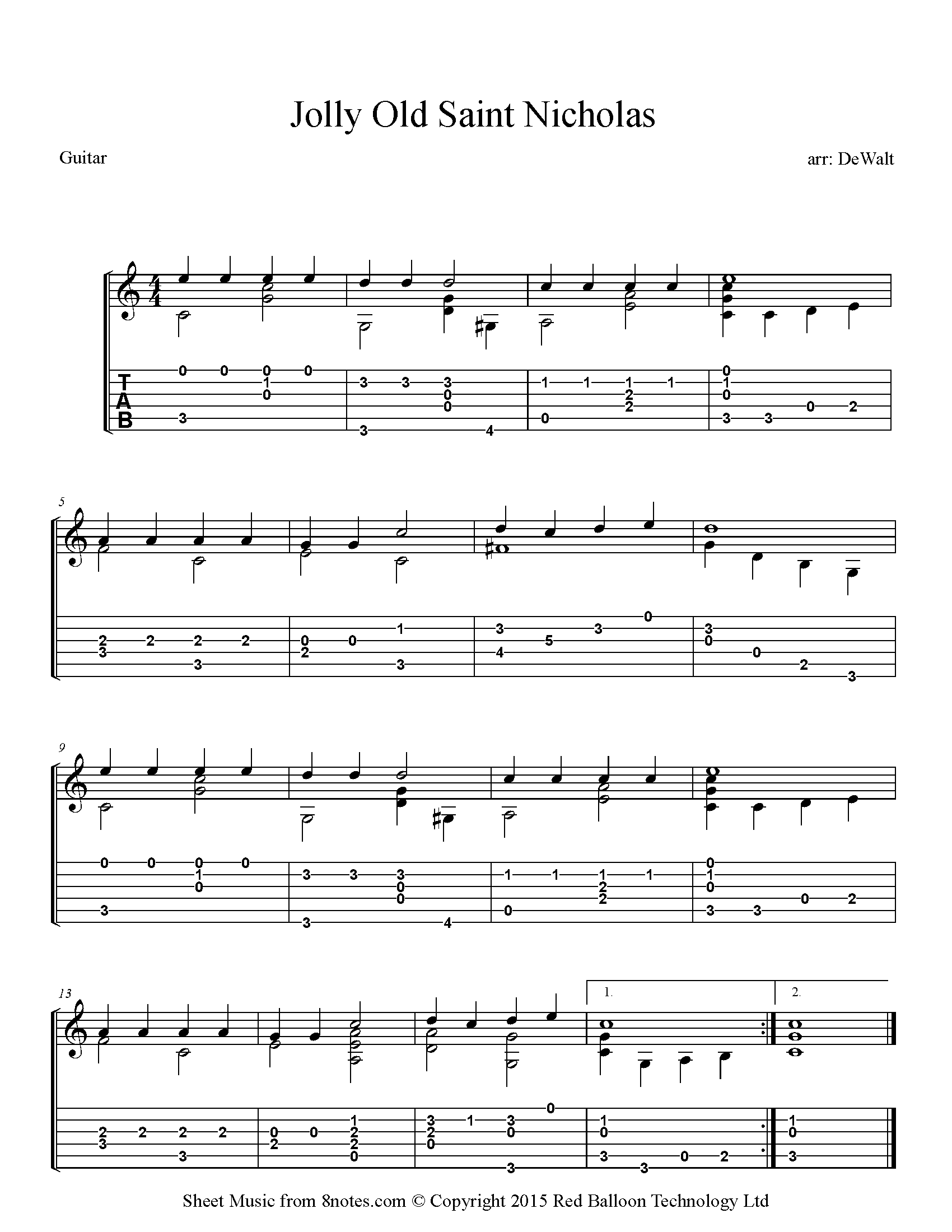 Jolly Old Saint Nicholas Sheet music for Guitar - 8notes.com