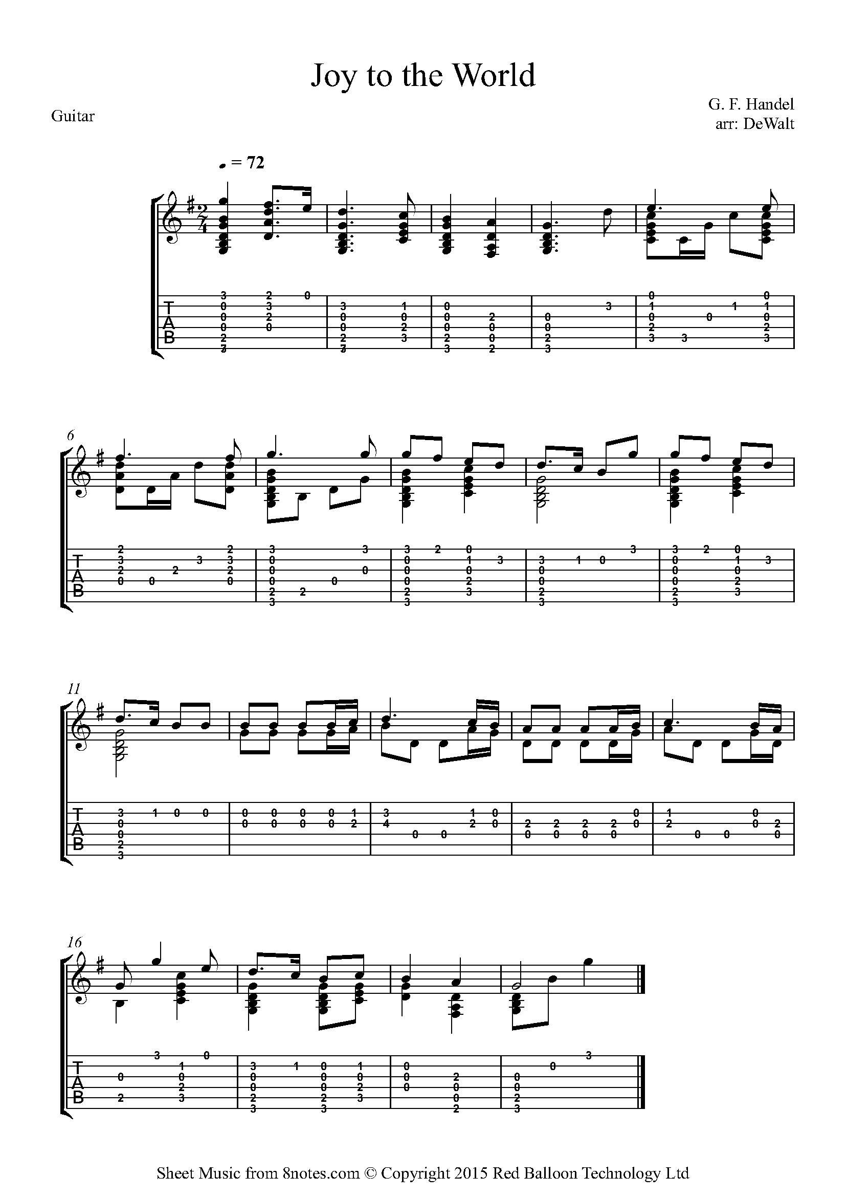 Joy to the World Sheet music for Guitar - 8notes.com