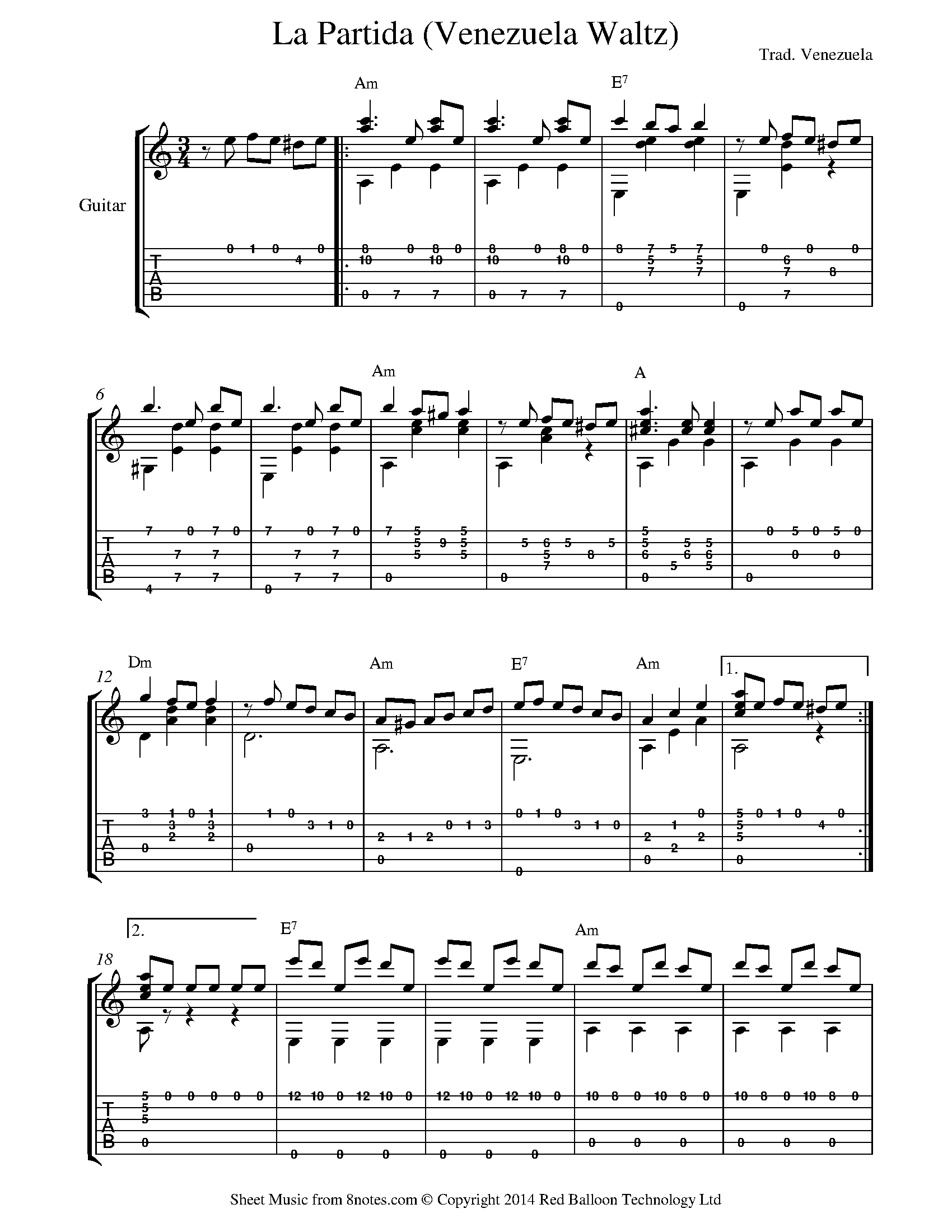 La Partida (Venezuela Waltz) Sheet music for Guitar - 8notes.com