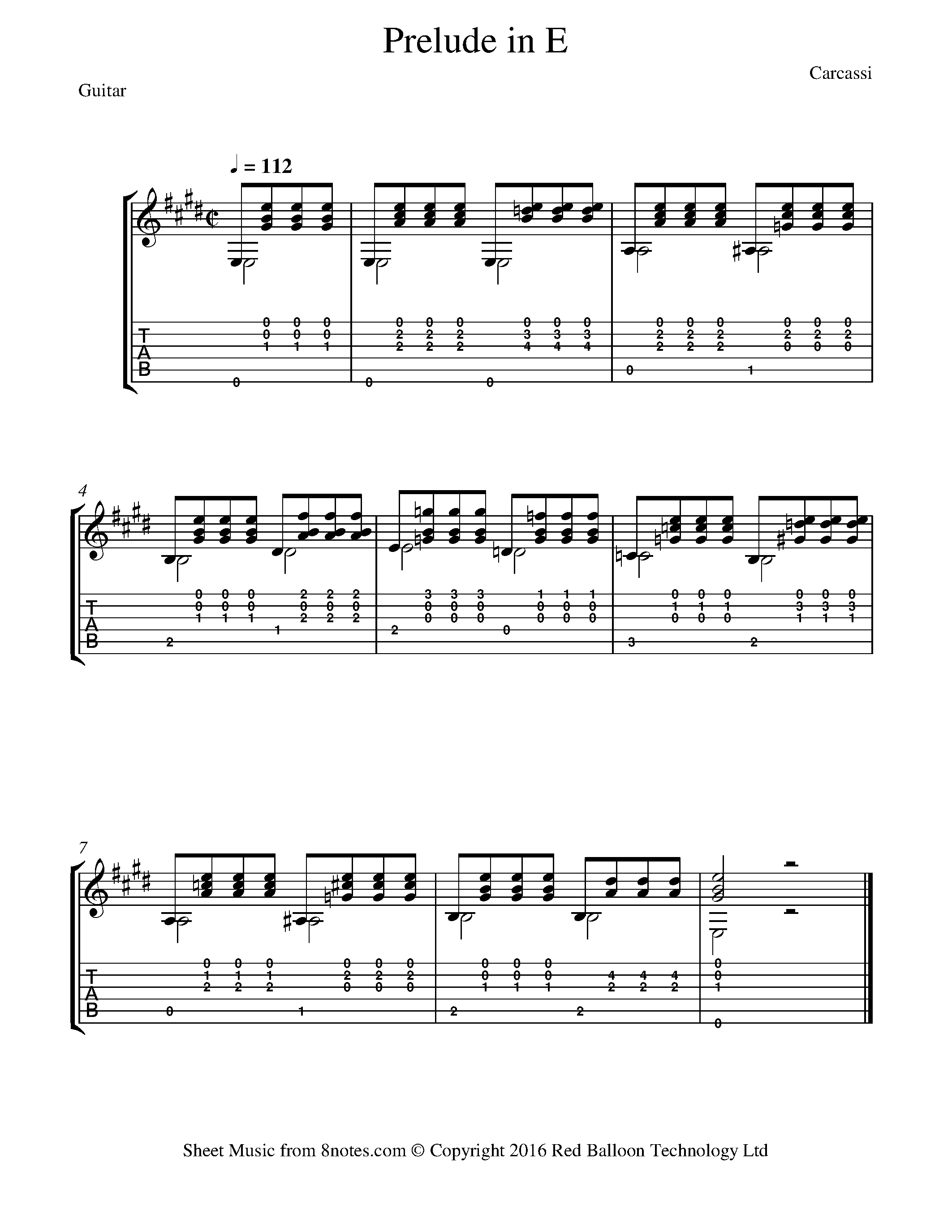 Carcassi - Prelude in E Sheet music for Guitar - 8notes.com