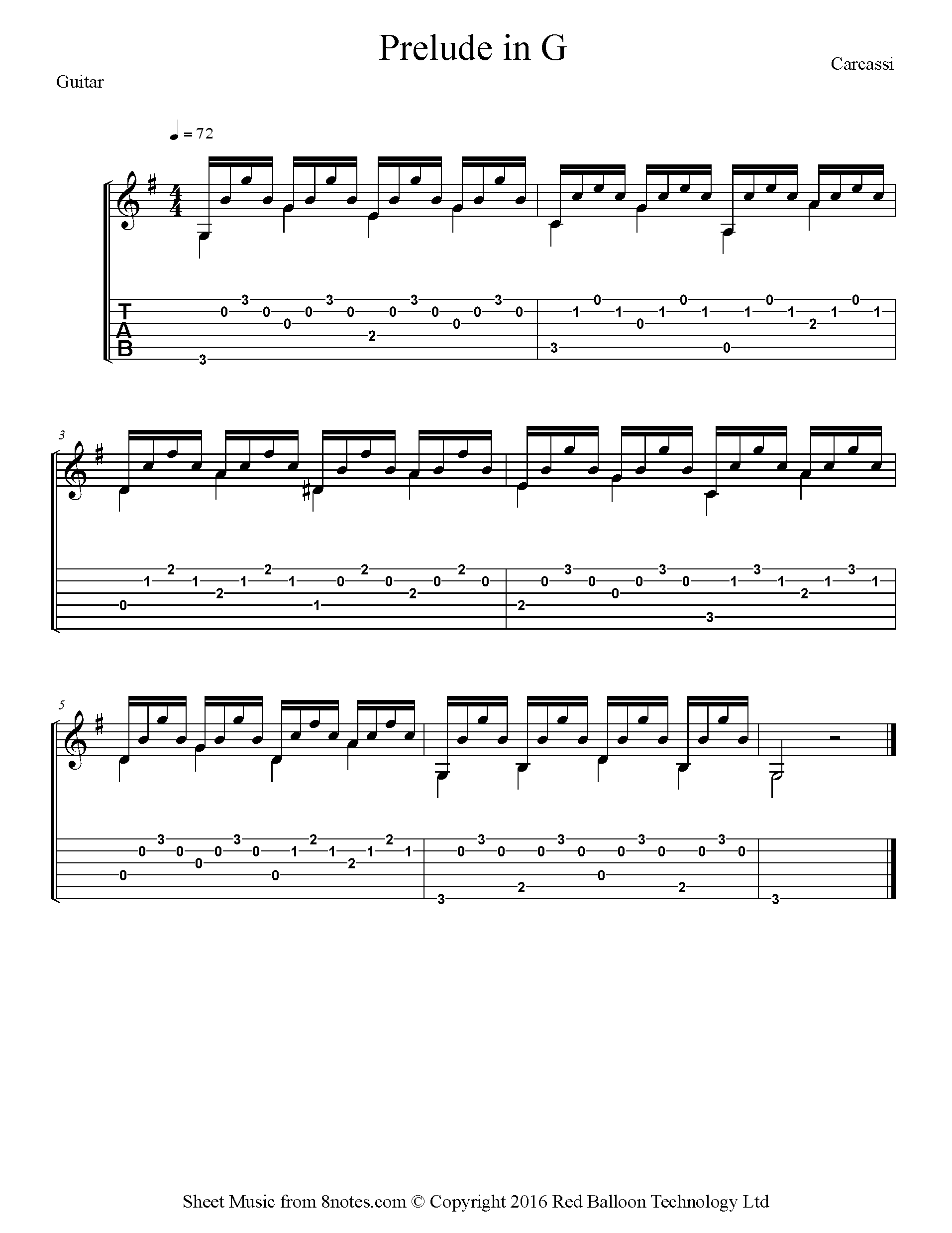Carcassi - Prelude in G Sheet music for Guitar - 8notes.com