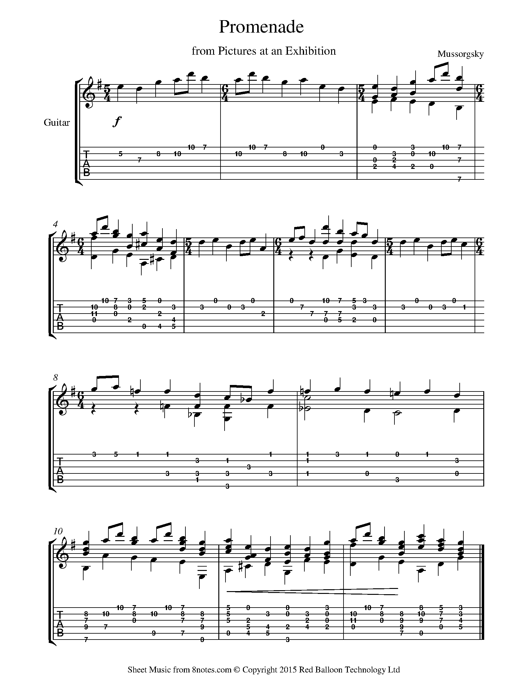 Mussorgsky - Promenade from Pictures at an Exhibition Sheet music for ...