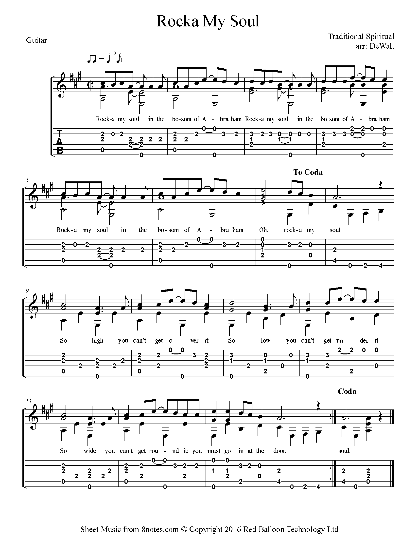 Rocka My Soul (Spiritual) Sheet music for Guitar - 8notes.com