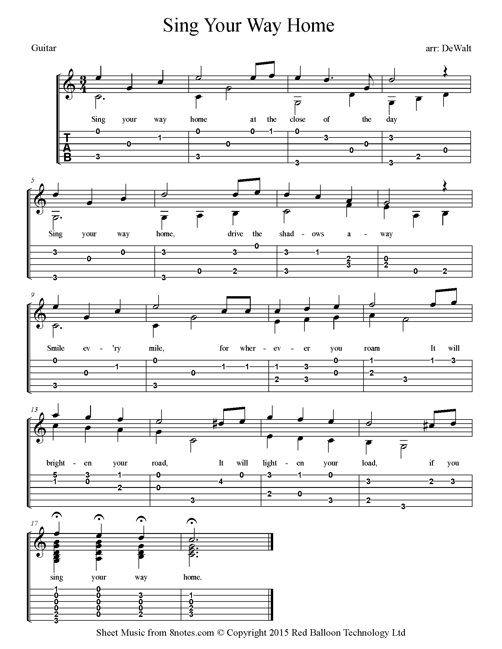 Sing Your Way Home Sheet music for Guitar - 8notes.com