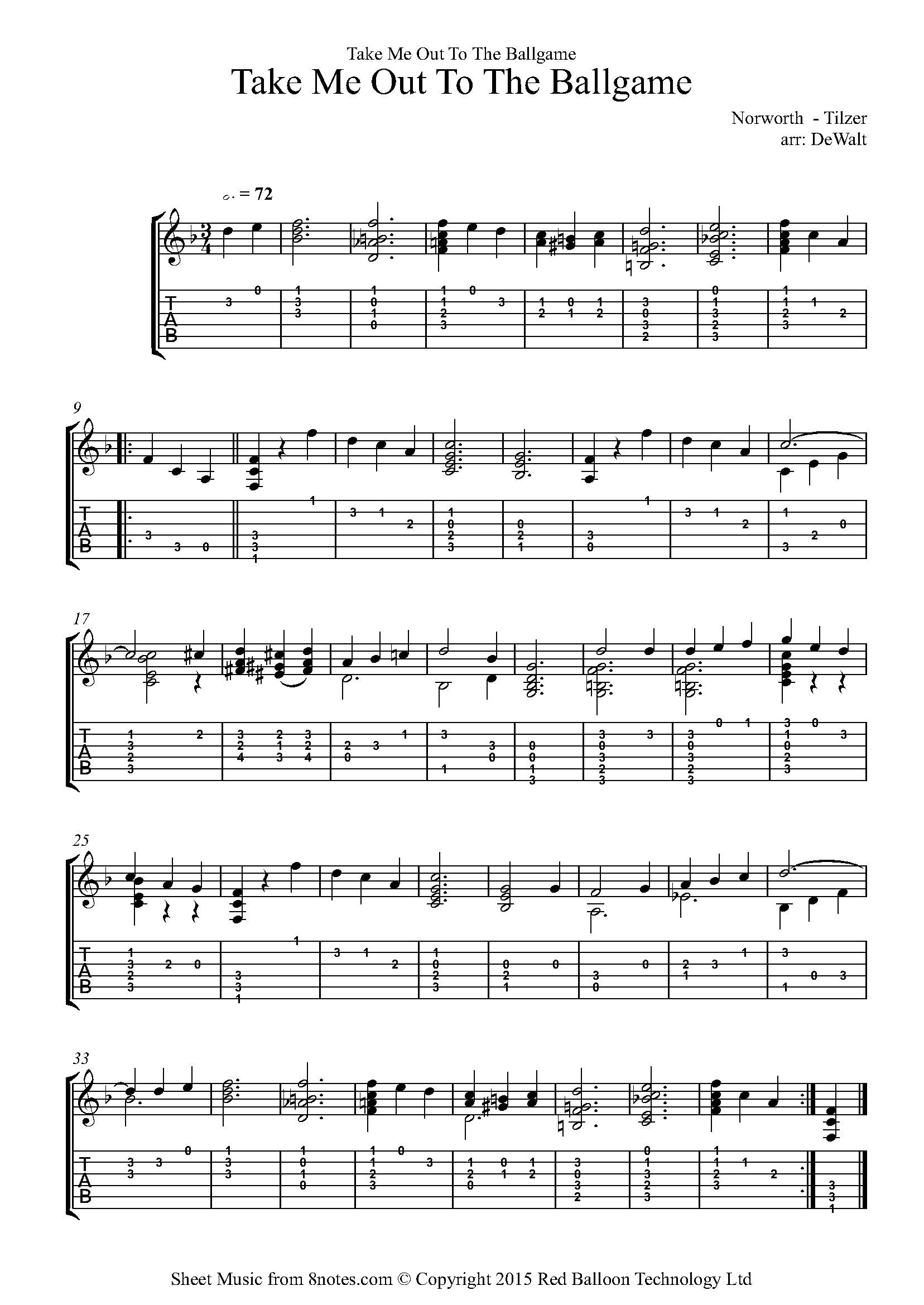 Albert Von Tilzer - Take Me Out To The Ballgame Sheet music for Guitar ...