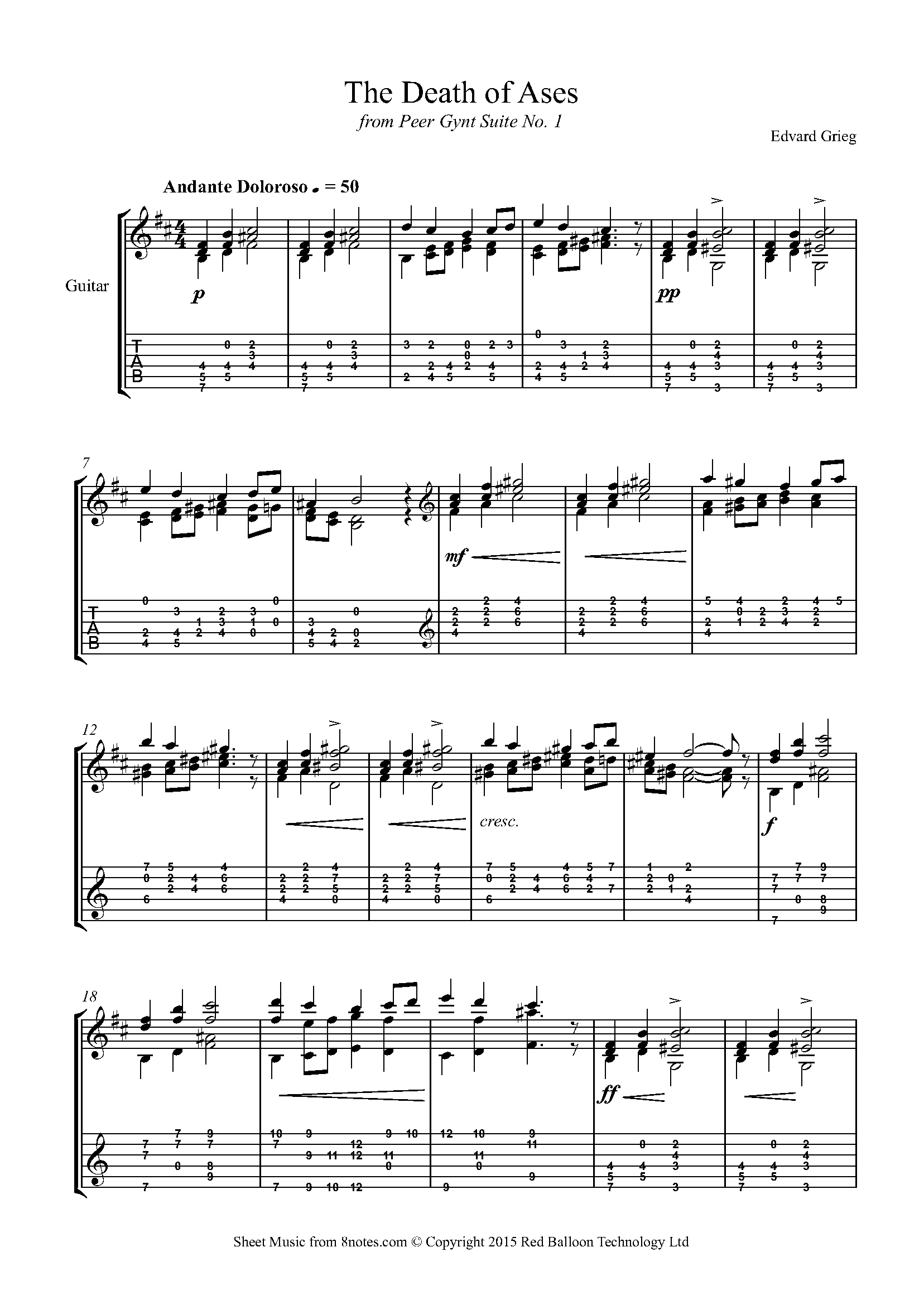 Grieg - The Death of Ases from Peer Gynt Suite No. 1 Sheet music for ...