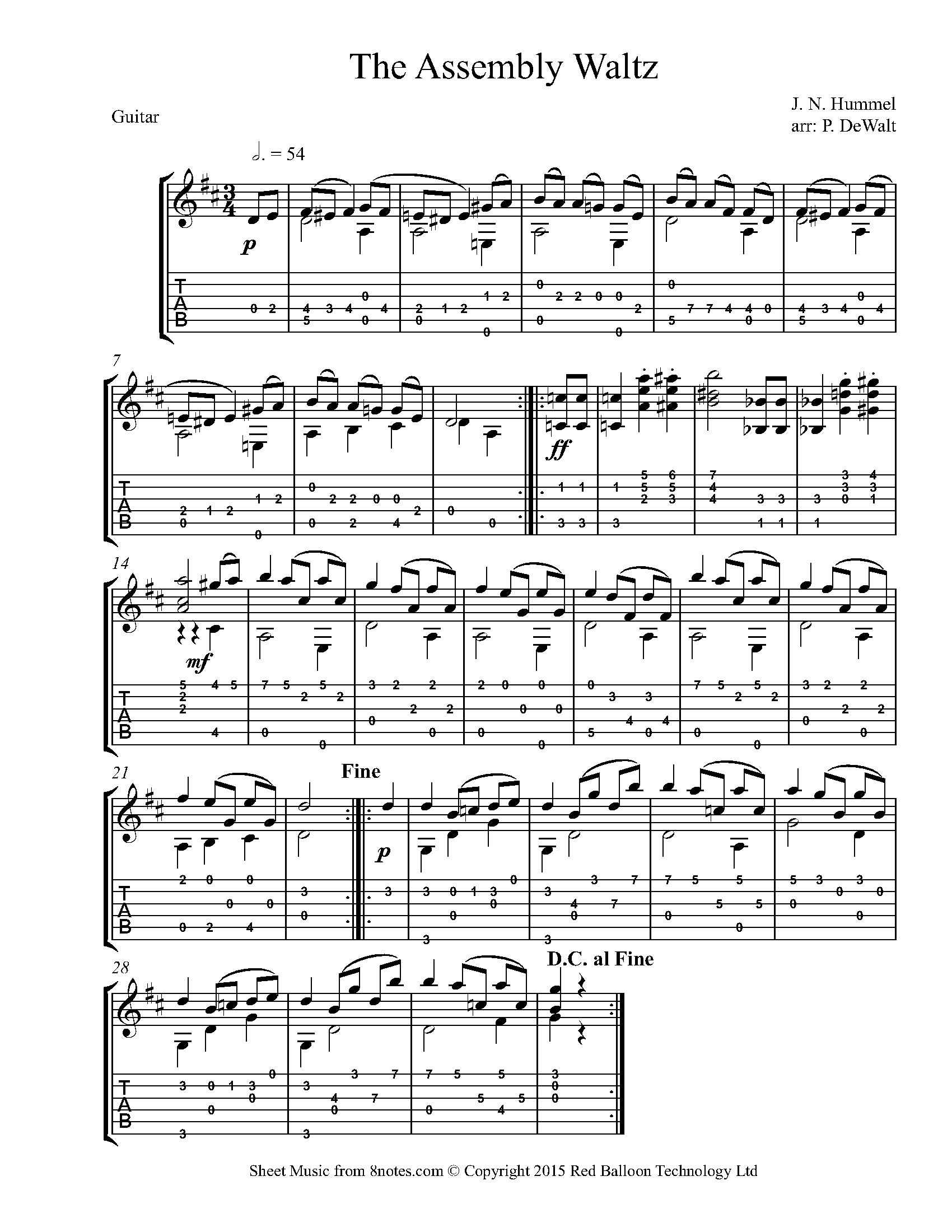 Hummel - The Assembly Waltz Sheet music for Guitar - 8notes.com