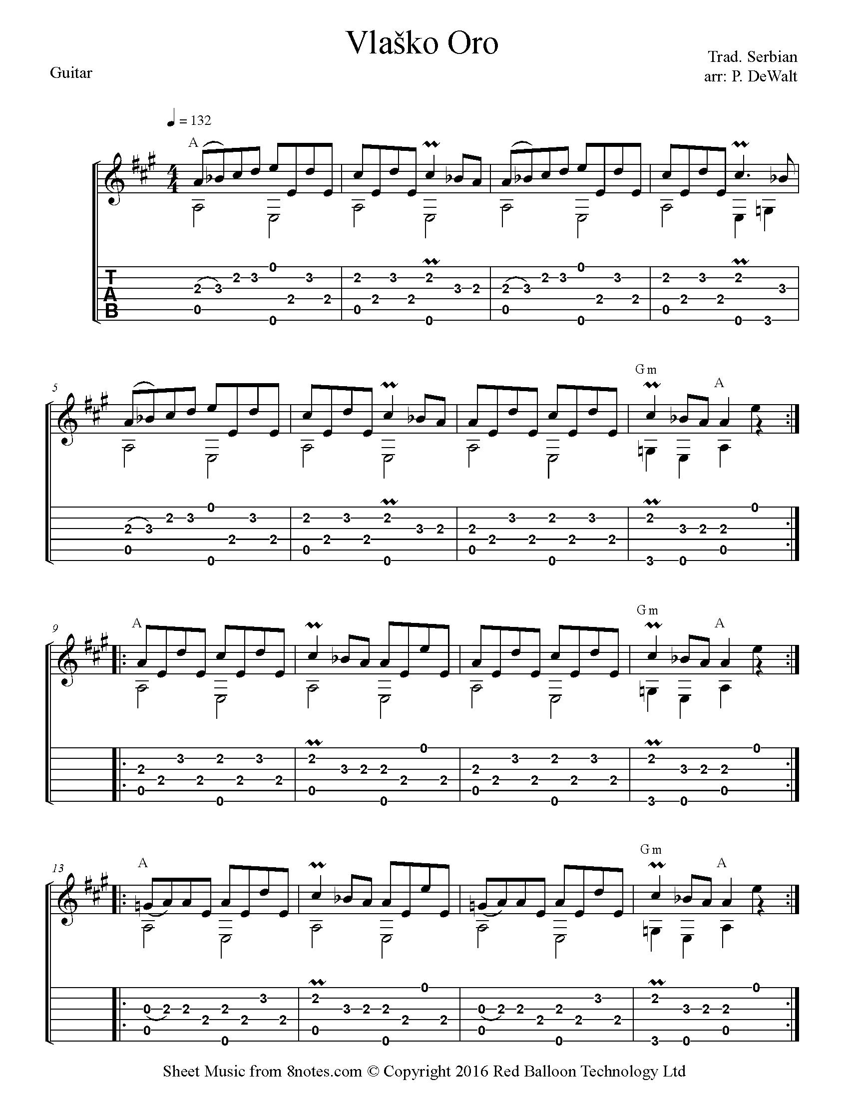 Vlaško Oro Sheet music for Guitar - 8notes.com