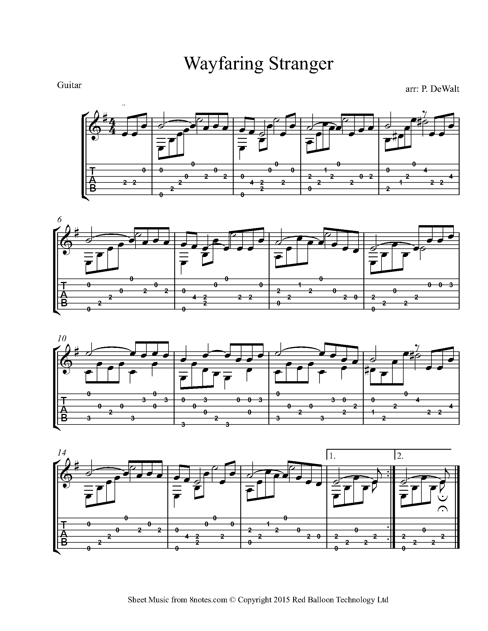 Wayfaring Stranger Sheet Music For Guitar