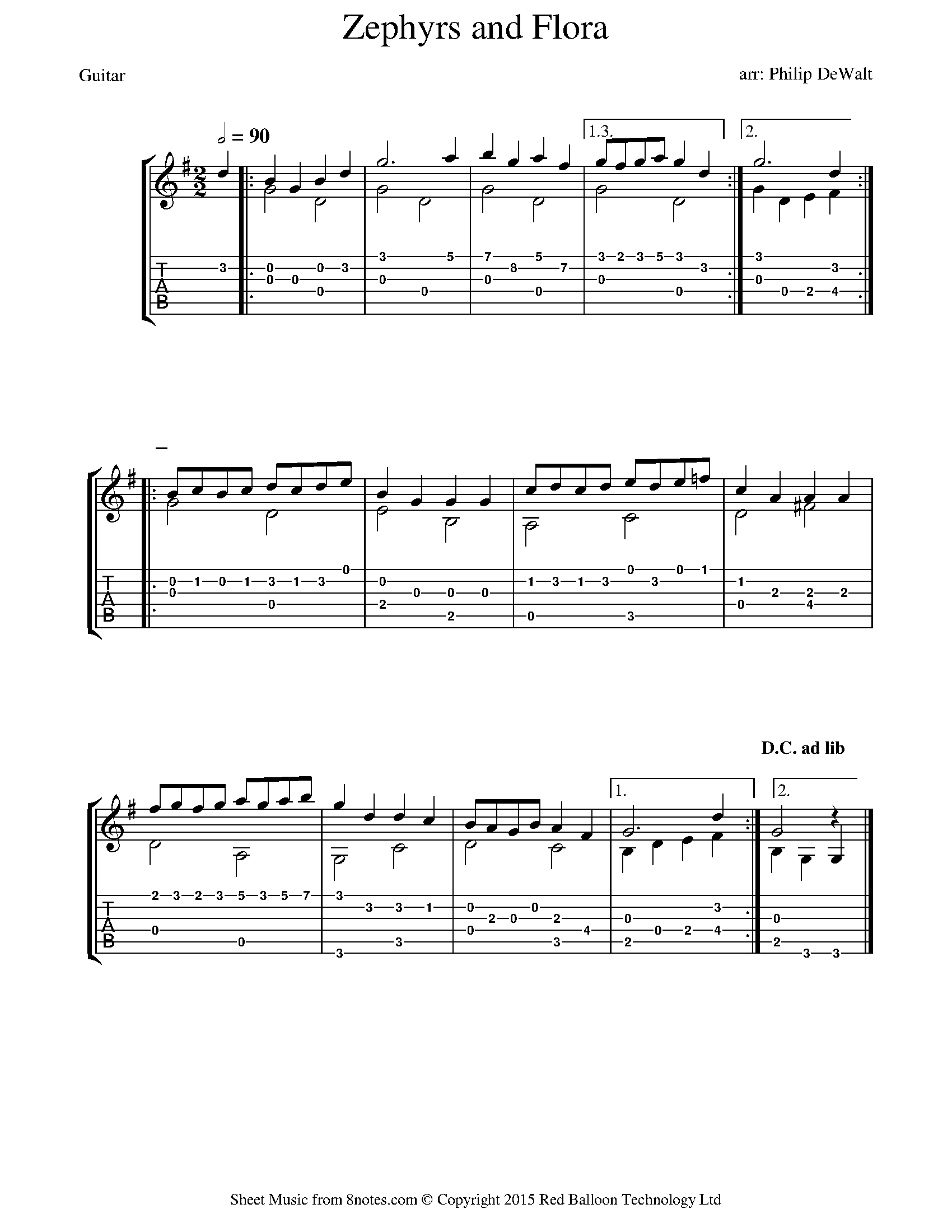 Zephyrs and Flora Sheet music for Guitar - 8notes.com