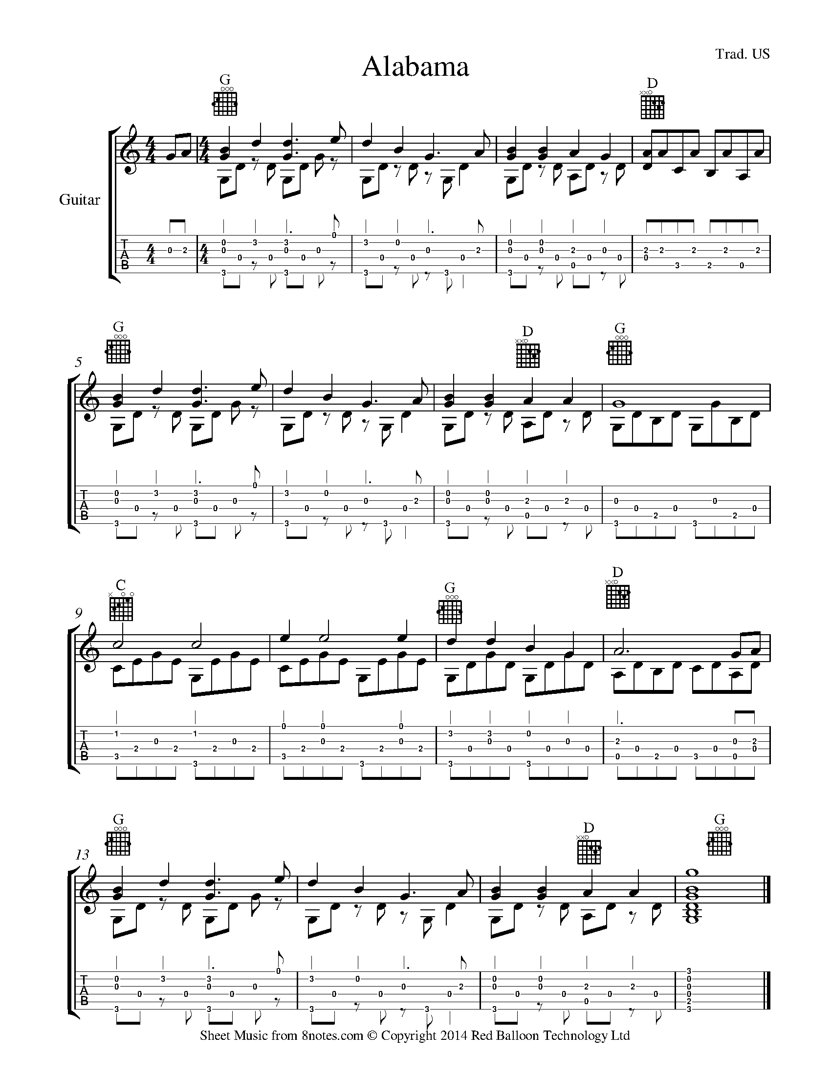 Alabama Sheet music for Guitar - 8notes.com
