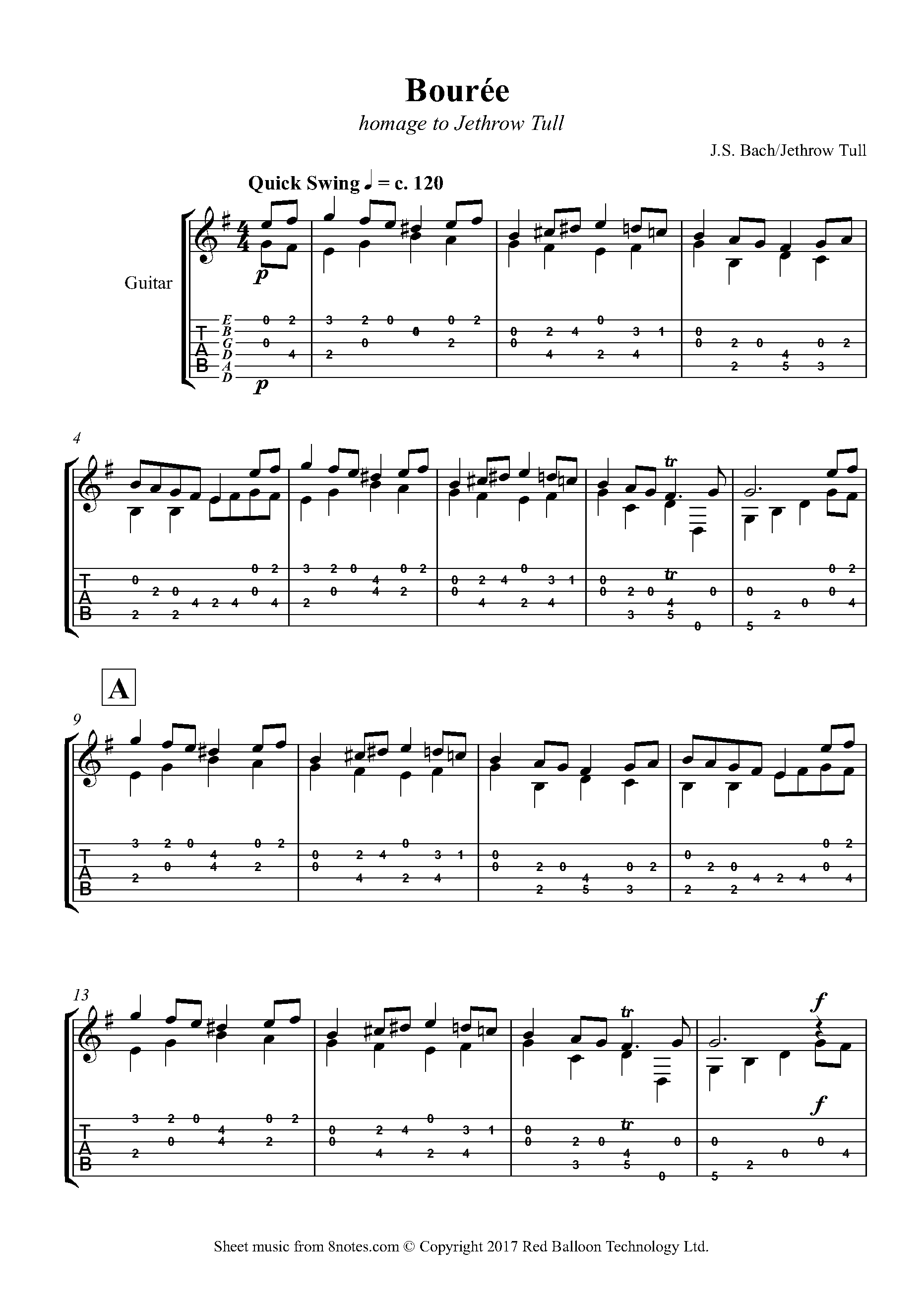 Jethro Tull - Swinging Bouree (Homage to Jethro Tull) Sheet music for ...