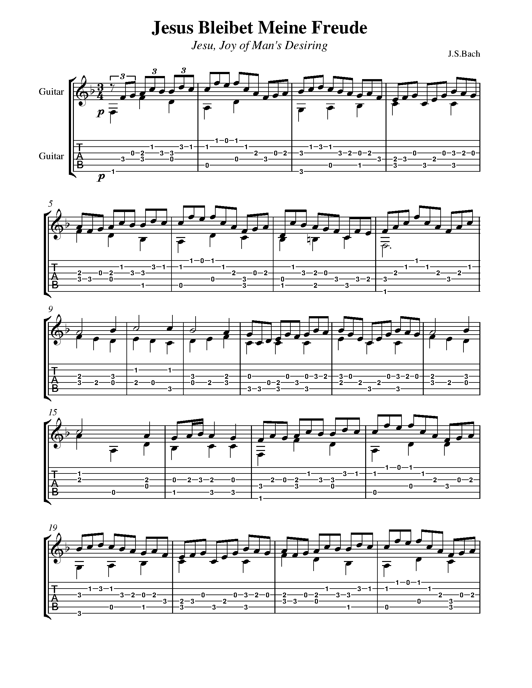 Bach - Jesu Joy of Mans Desiring Sheet music for Guitar - 8notes.com