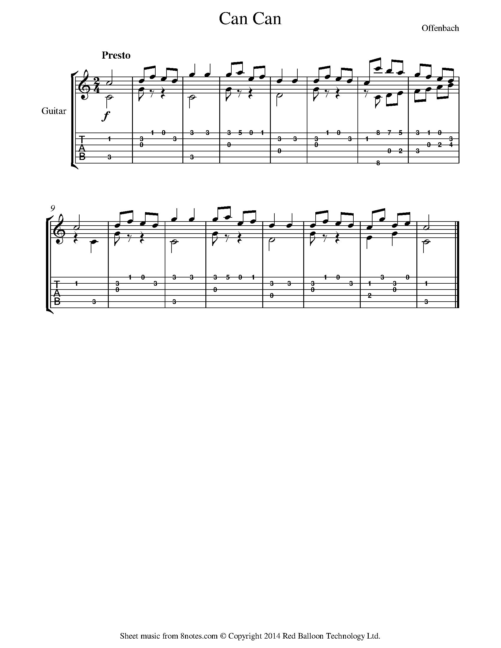Offenbach - Can Can Sheet music for Guitar - 8notes.com